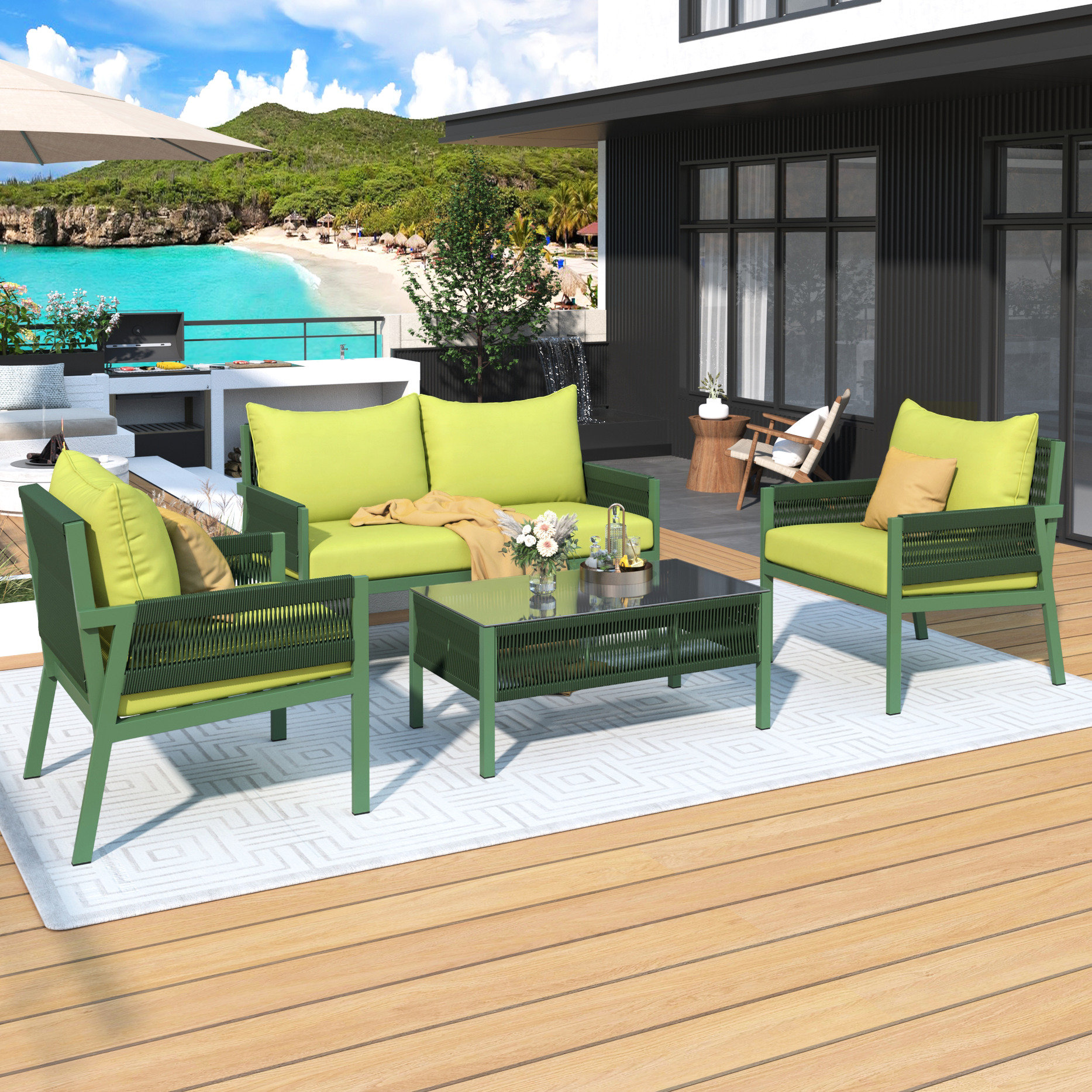 Ebern Designs Outdoor Furniture In Grey With Thick Back Cushions And ...