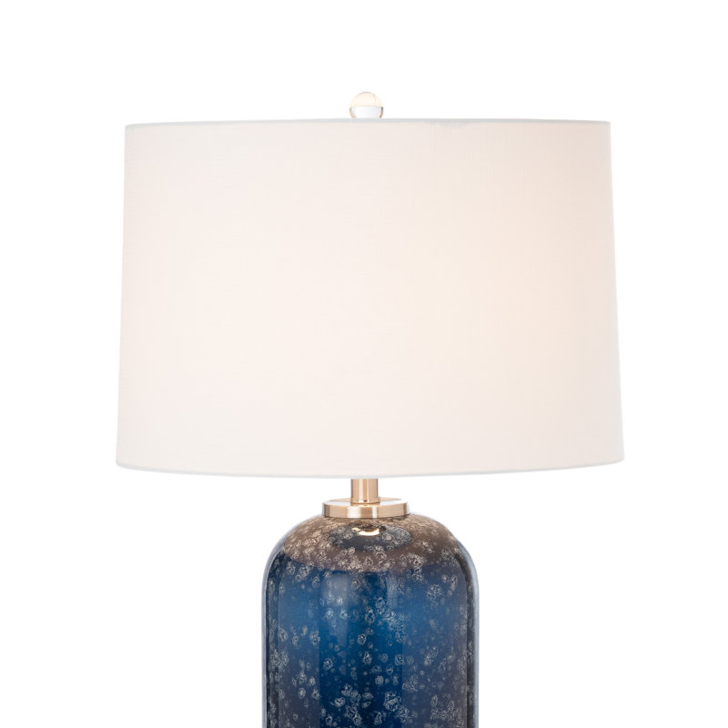 Ivy Bronx Kemariya Stunning Blue Glass Table Lamp with Linen Shade ...