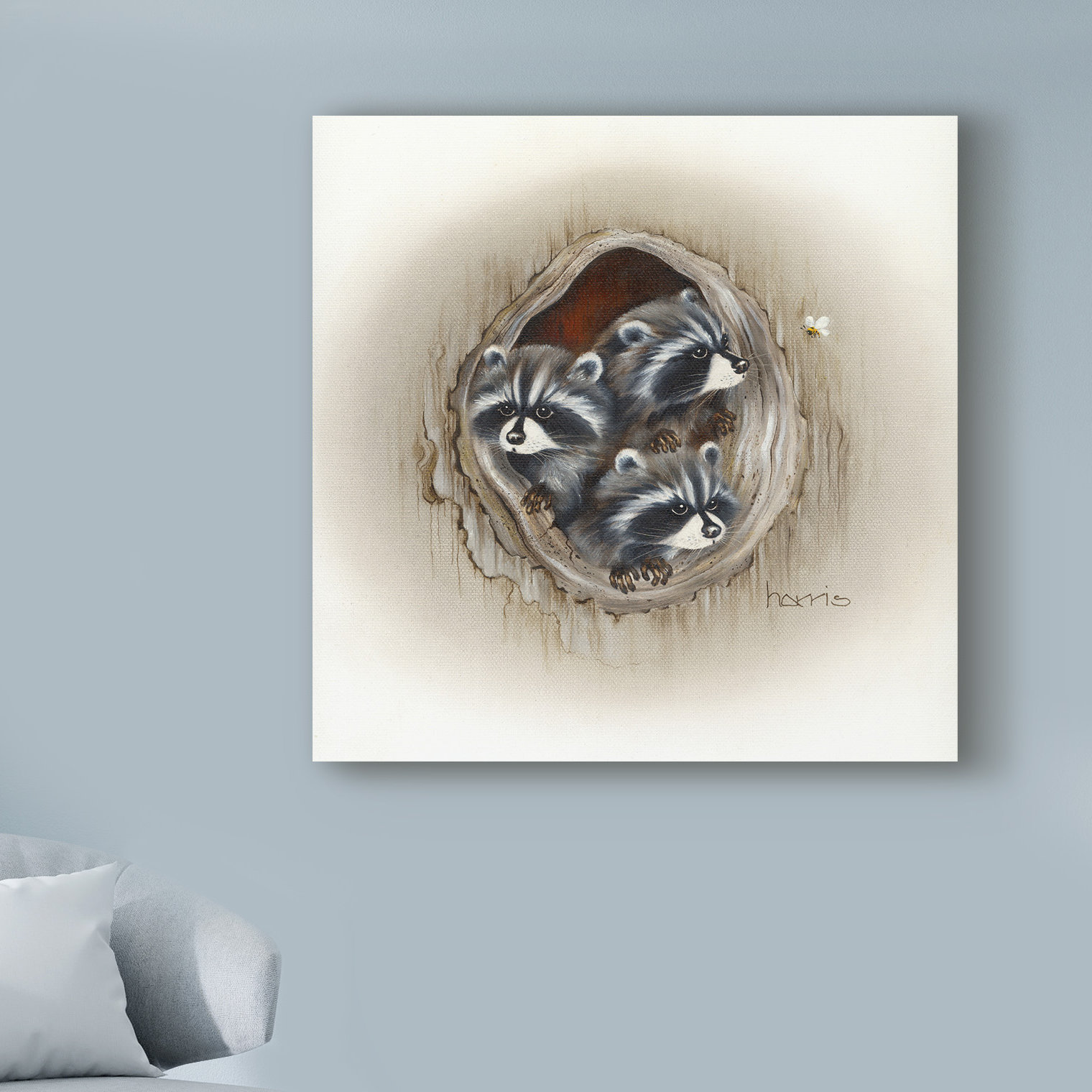 Winston Porter 'Raccoons in Hole' Acrylic Painting Print on Wrapped ...