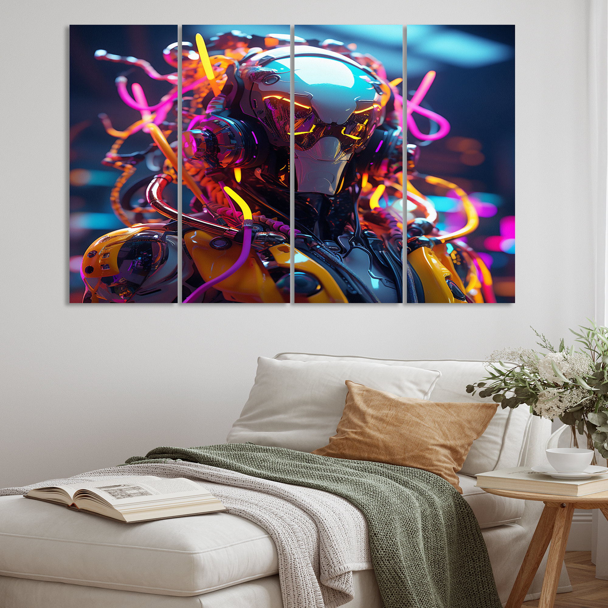 Design Art Sci-Fi Retro Futuristic Robot In Neon IV - Robot Wall Decor ...