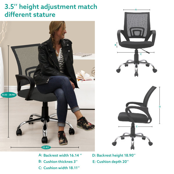 Inbox Zero Ersela Ergonomic Office Chair, Height Adjustable Desk Chair ...