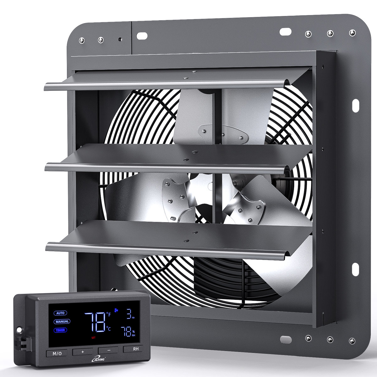 iLIVING ILG8SF12V-DC 12" Wall Mounted Shutter Exhaust Fan, Automatic ...