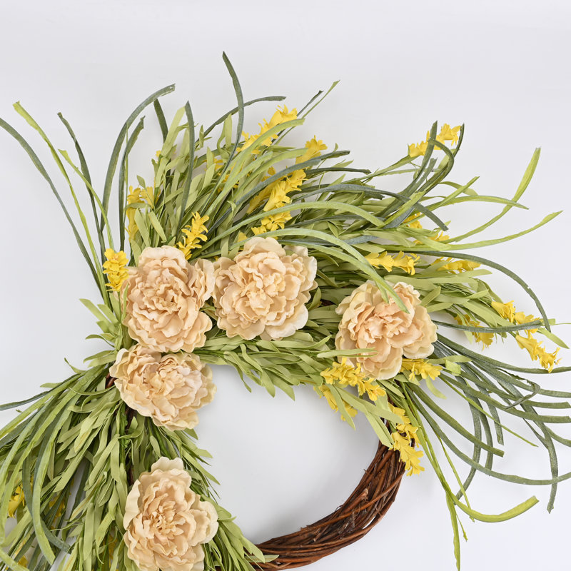 Primrue 28'' Spring Summer Peony Wreath for Front Door & Reviews | Wayfair
