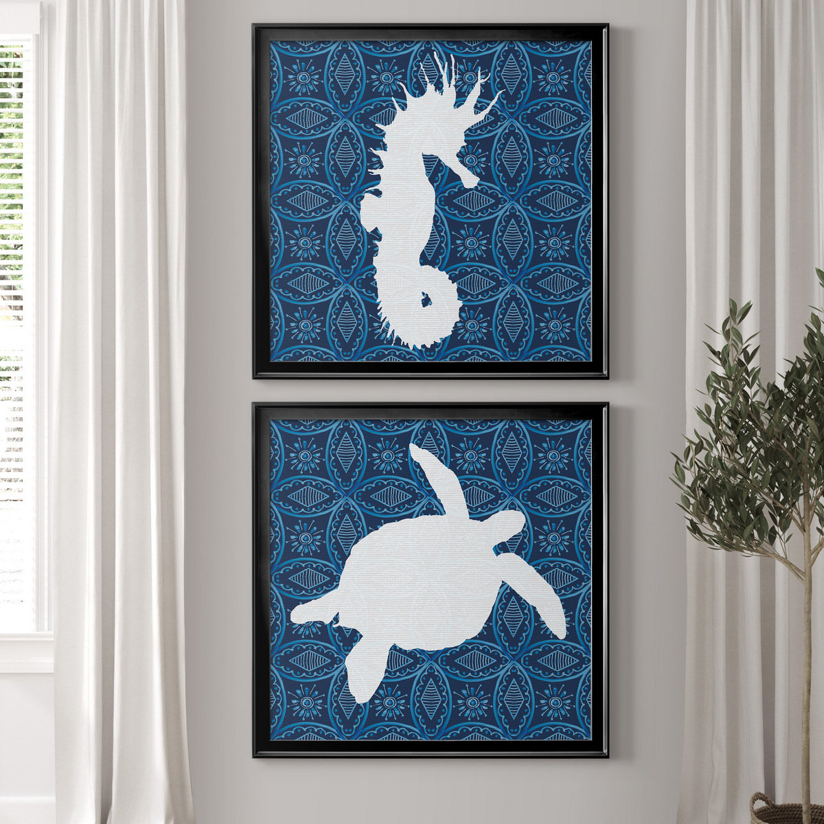 Dovecove Sea Patterned Seahorse Premium Framed Canvas - Ready To Hang ...