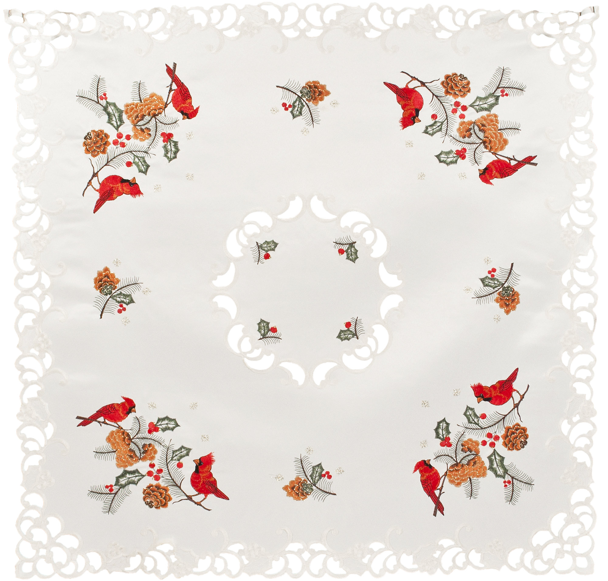 The Holiday Aisle® Cardinal Table Topper (33"sq) | Wayfair