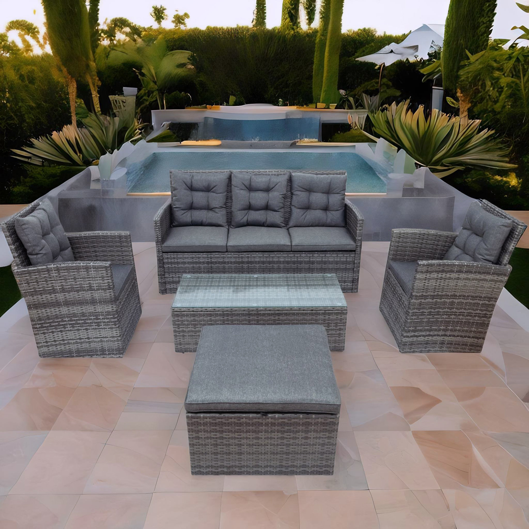 Red Barrel Studio® Montvale 5 Piece Rattan Complete Patio Set with ...