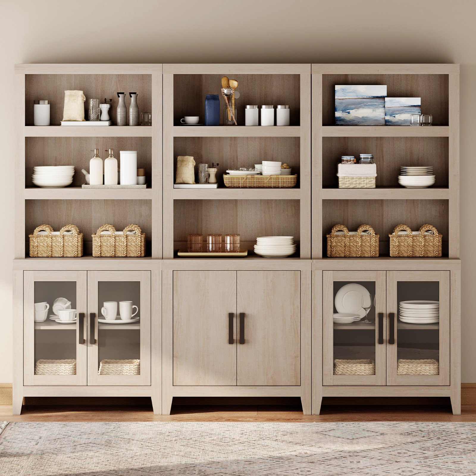 Charlton Home 74" Tall Bookshelf With Glass Doors, Large Bookshelf Set ...