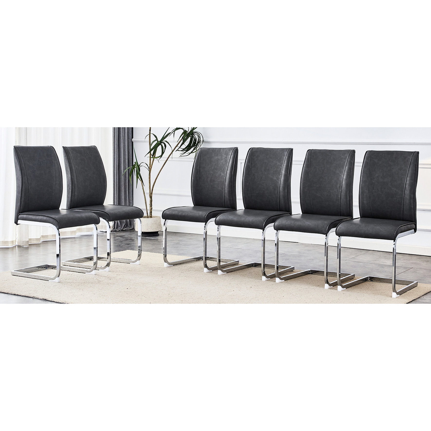 Orren Ellis 6 Arch Chairs: White Pu, Metal Gold Leg, Detailed ...