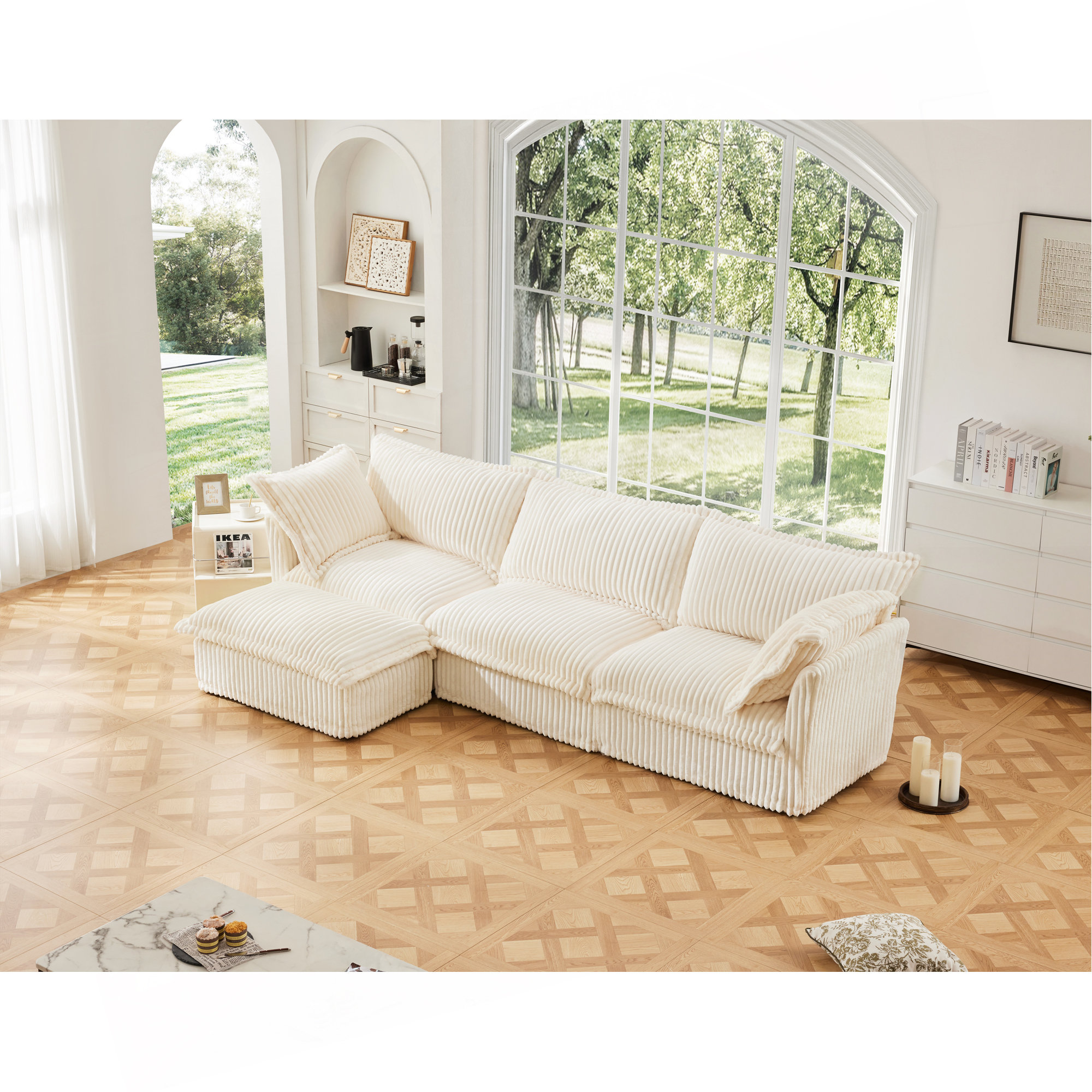 Latitude Run® Slipcovered L Shape Sectional Long Sofa Couch, Sofa With Suppleness Armrests, Deep ...