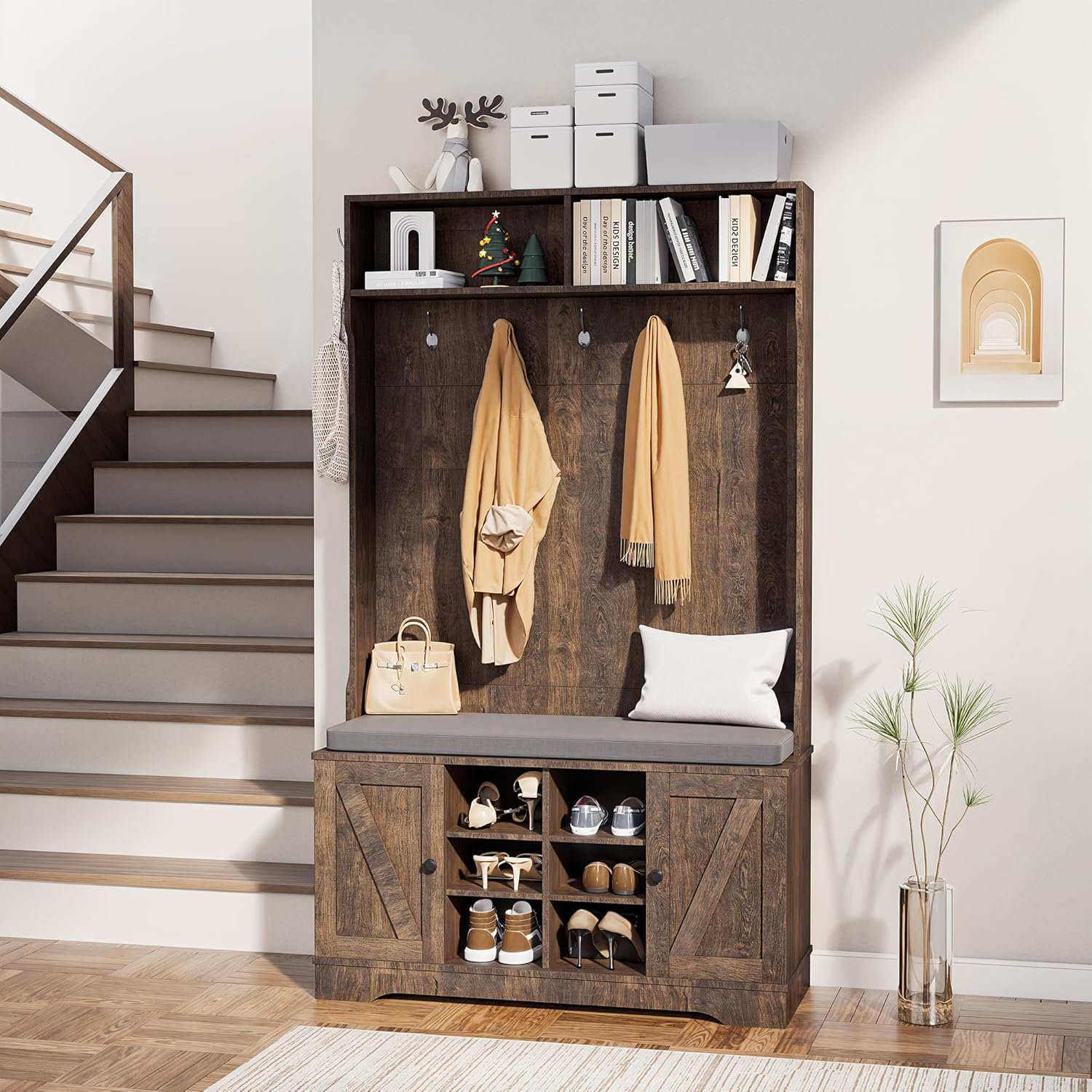 Gracie Oaks 71" Hall Tree With Bench And Shoe Storage, Entryway Hall ...