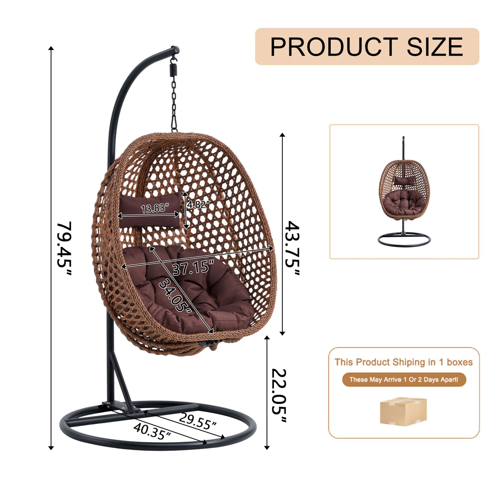 Dakota Fields Charlie-Jade Single Person Wicker Porch Swing with Stand ...