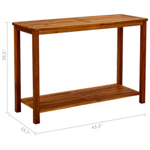 Benjara Outdoor Console Table, Bottom Shelf, 43 Inch Brown Solid Acacia ...