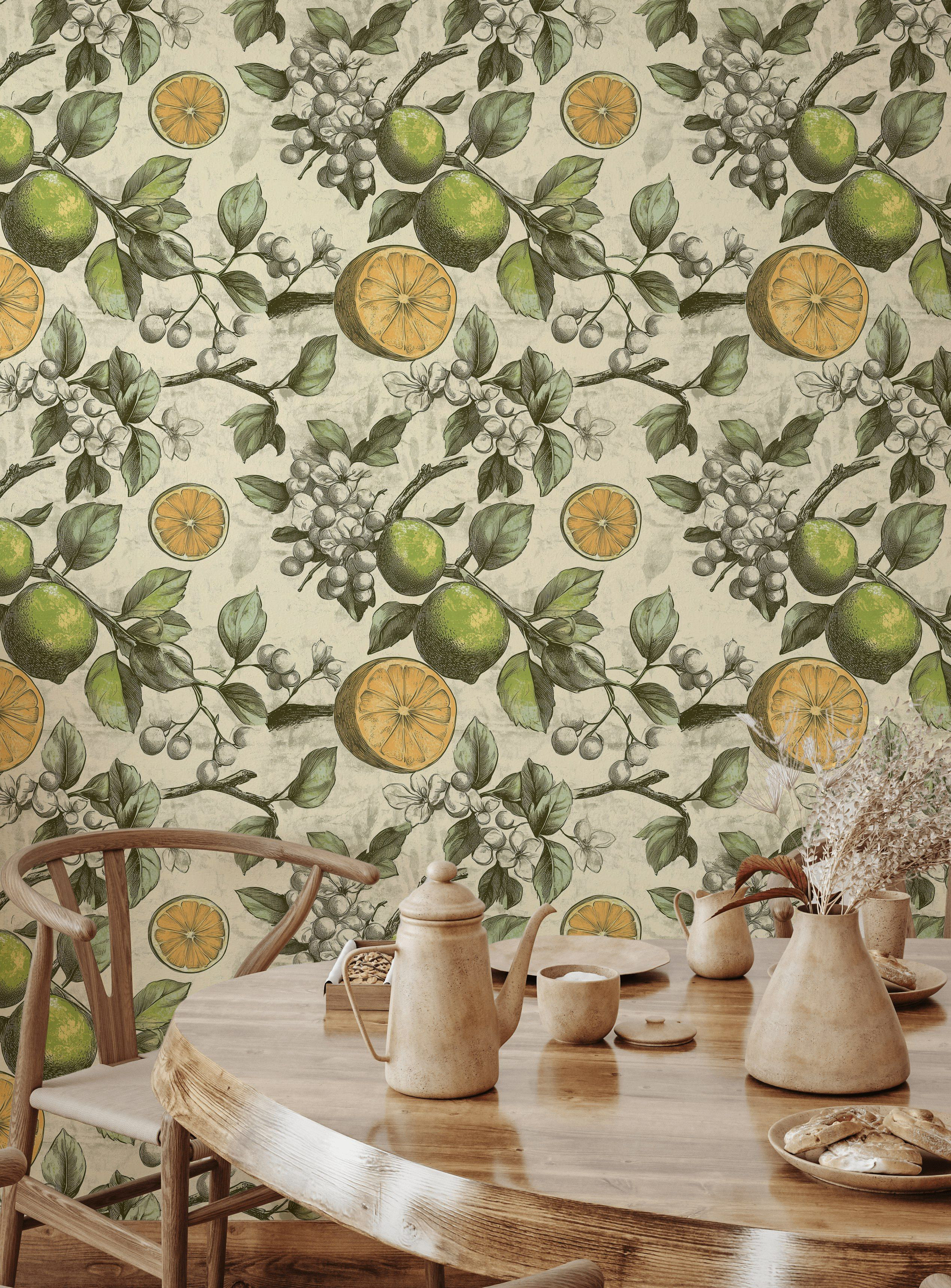 Lark Manor™ Lemon Botanical Wallpaper Vintage Fruit Peel And Stick ...