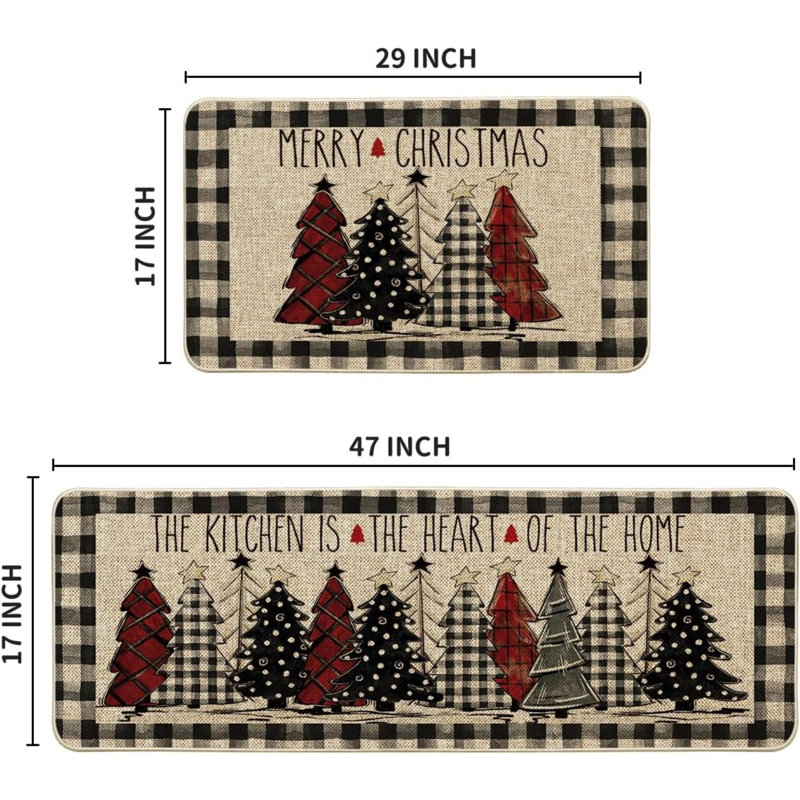 The Holiday Aisle® Buffalo Plaid Xmas Tree Merry Christmas Kitchen Mats ...