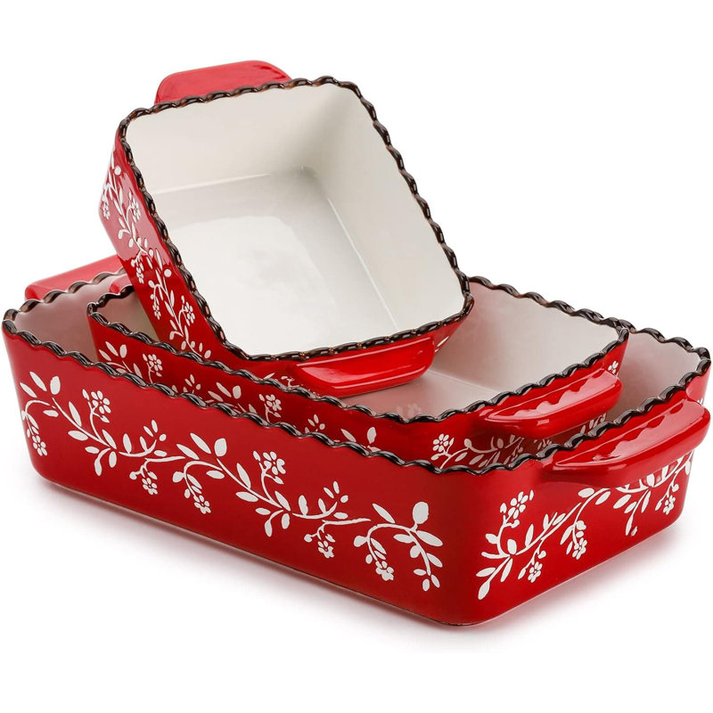 AMBLU 3-Piece Ceramic Bakeware Set, Porcelain Rectangular Lasagna Pans ...