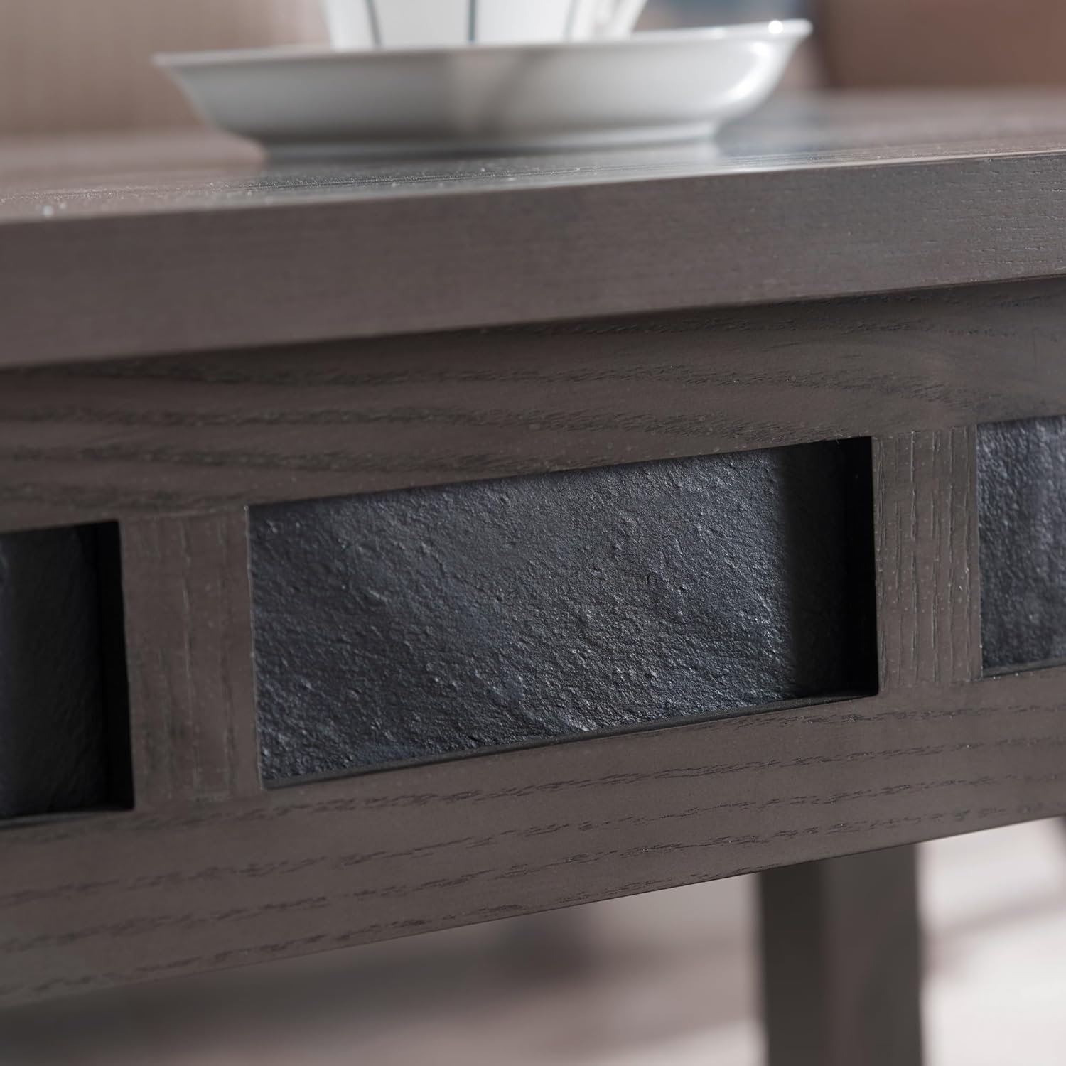 Alcott Hill Slate Recliner Wedge Table With Shelf, Smoke Grey Oak And ...