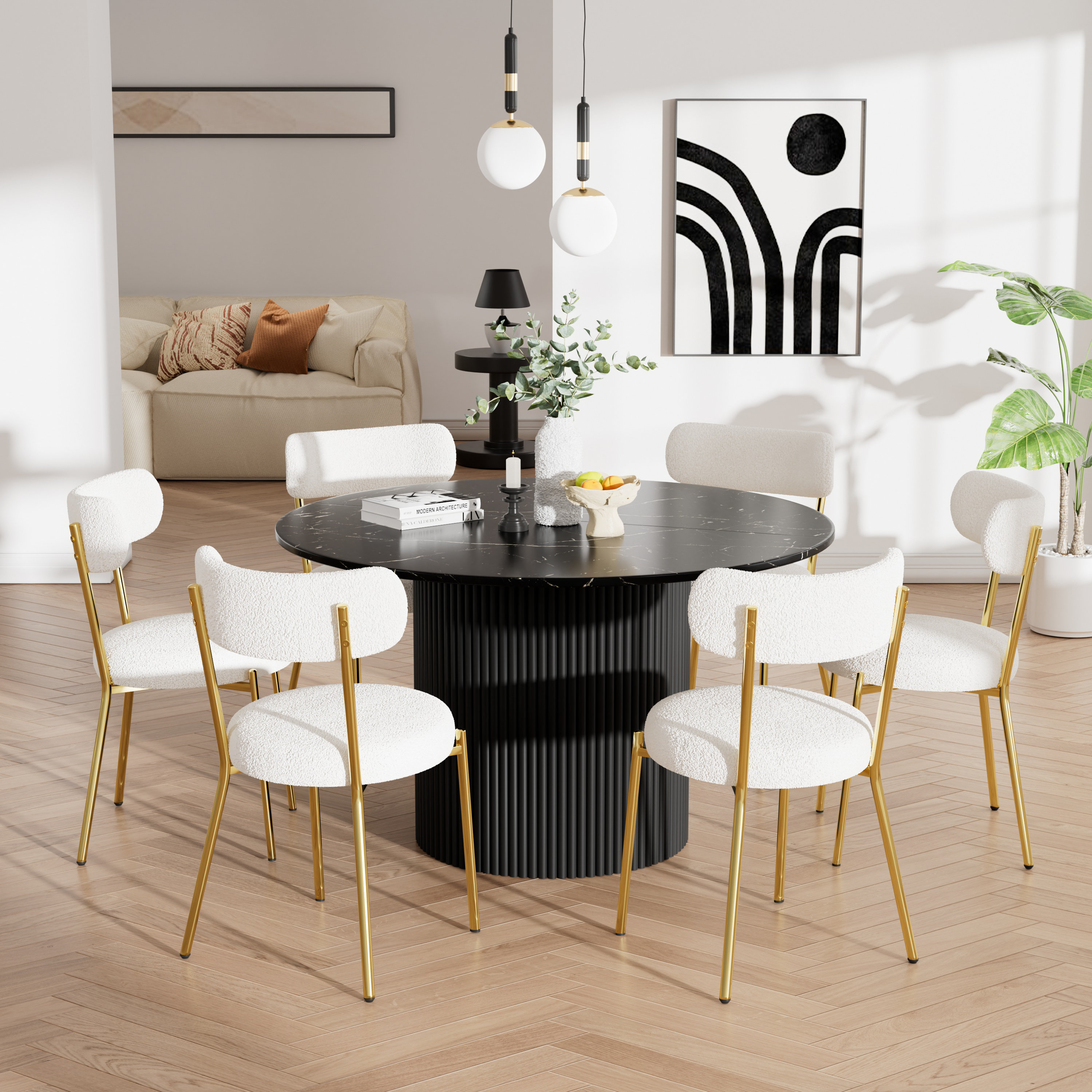 Mercer41 Round Black Marble Dining Set - Wayfair Canada
