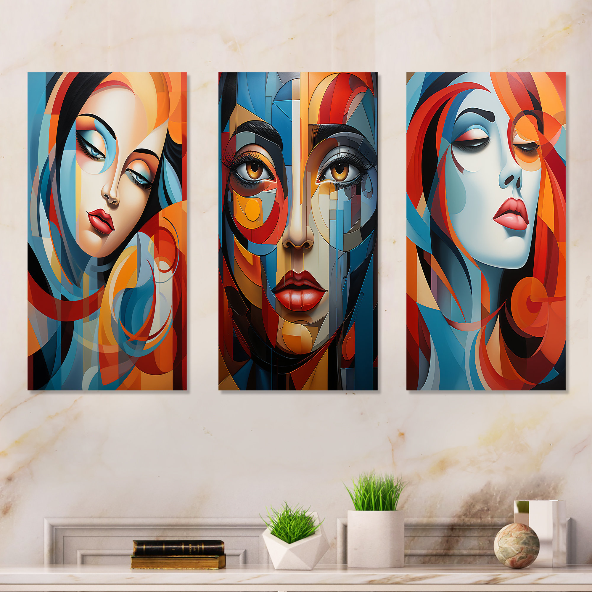 Lark Manor™ Cubic Chromatic Woman Portrait - Cubism Wall Art Living ...