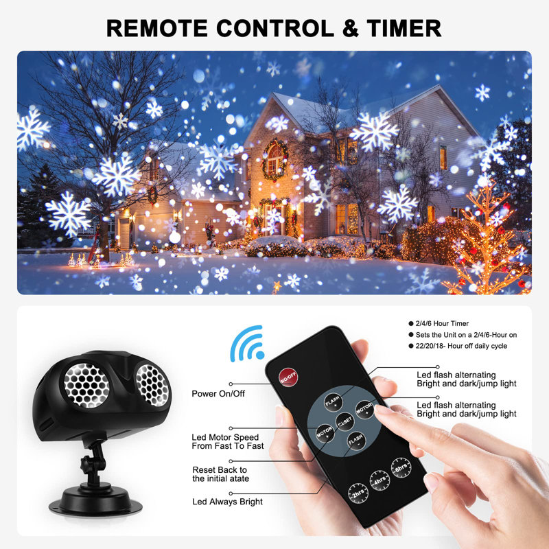 ARMIJU Snow Projector Lights with Dynamic Rotating Snowflake Projection ...