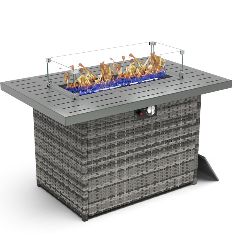 LayinSun Alturas 44" Propane Gas Fire Pit Table, 55000 Btu Rectangular ...