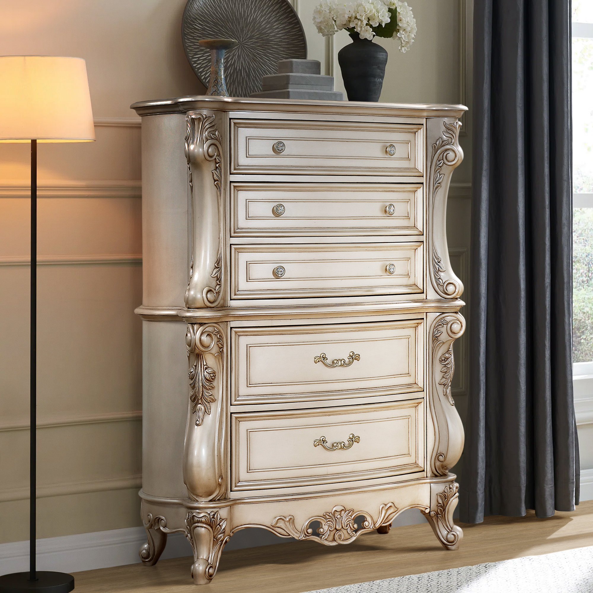 Rosdorf Park Karyss Golden Ivory 5-drawer Chest | Wayfair