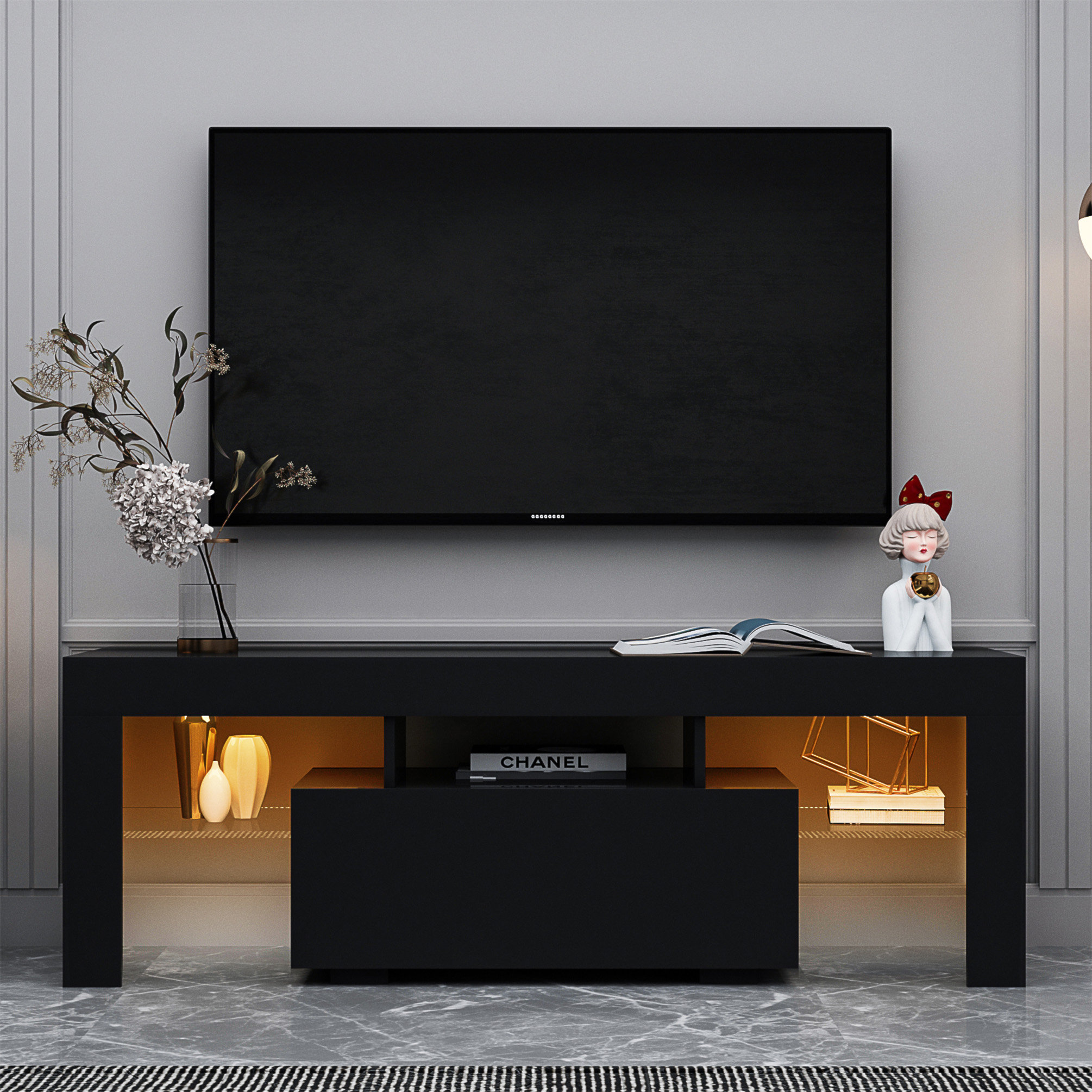 Wrought Studio™ TV Stand With LED RGB Lights,Flat Screen TV Cabinet ...
