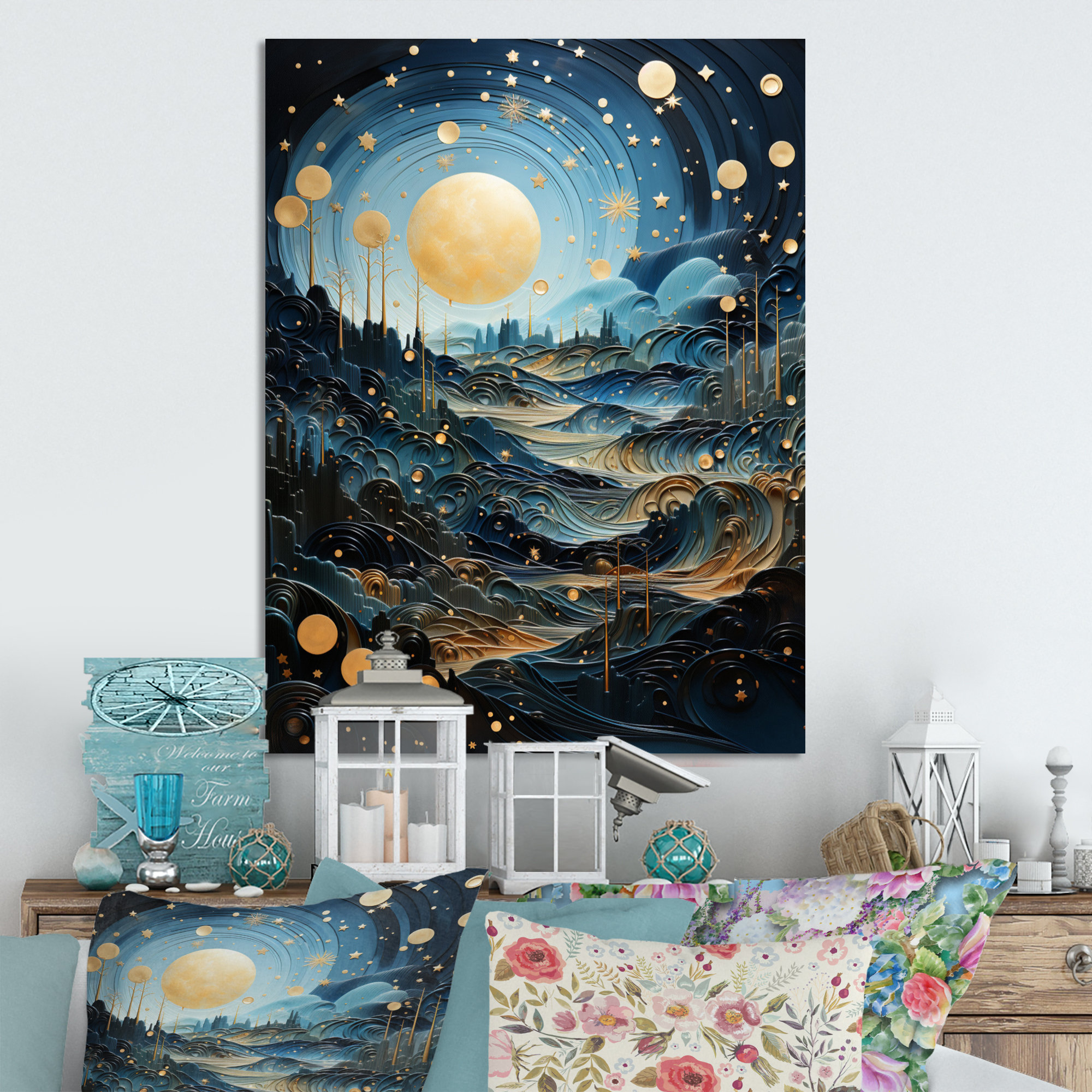 Winston Porter Gold Blue Uranus Moonlight Mirage II - Abstract Metal ...