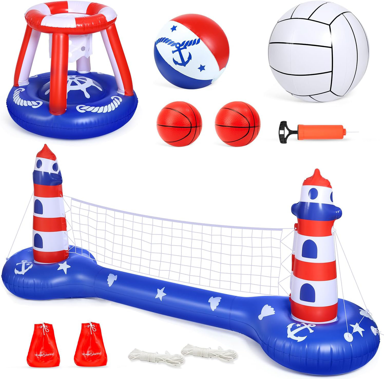 ADROIM Pool Volleyball Net And Basketball Hoop Inflatable Pool Floats ...