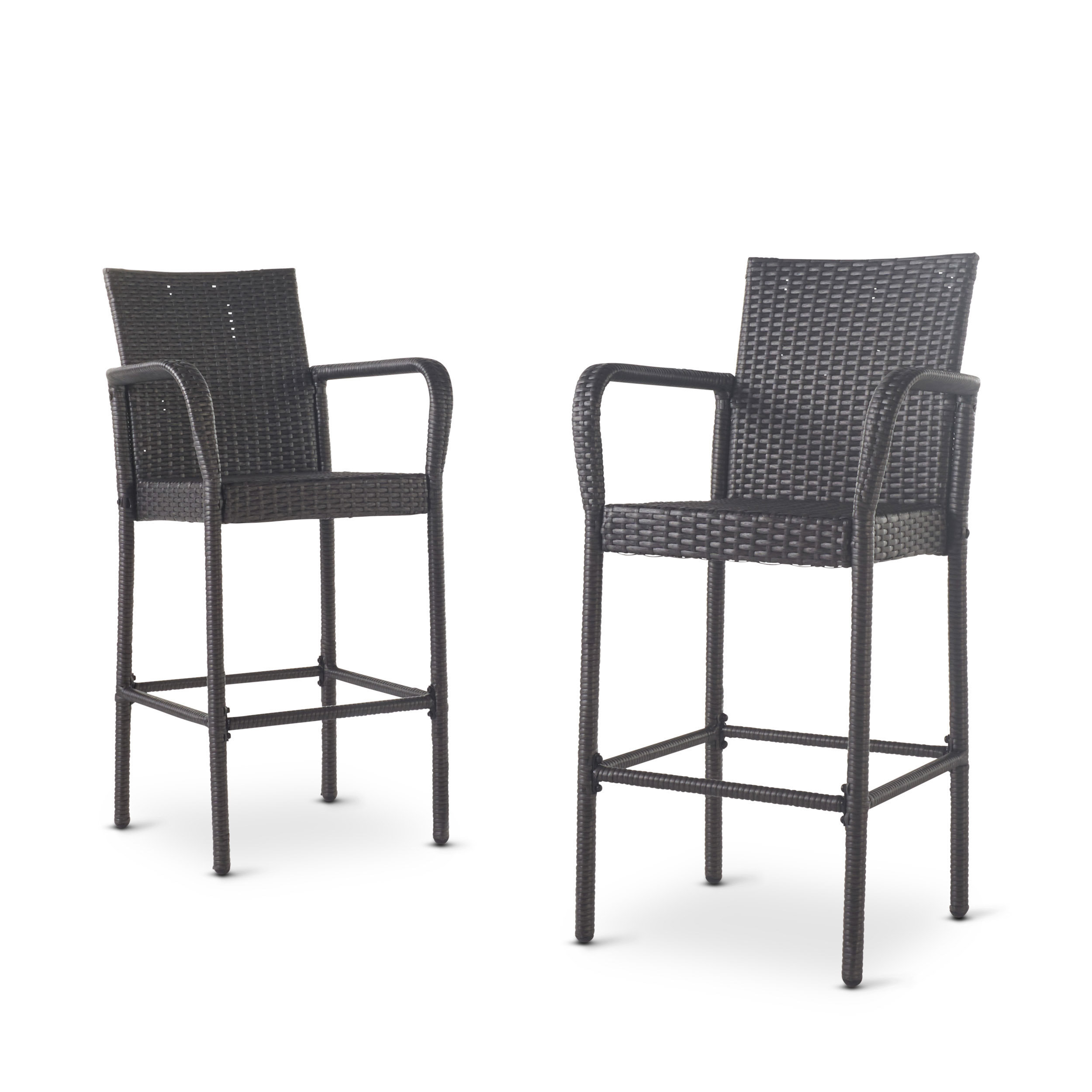 Dakota Fields High Back Outdoor Bar Stools, Set of 2, PE Rattan Wicker ...