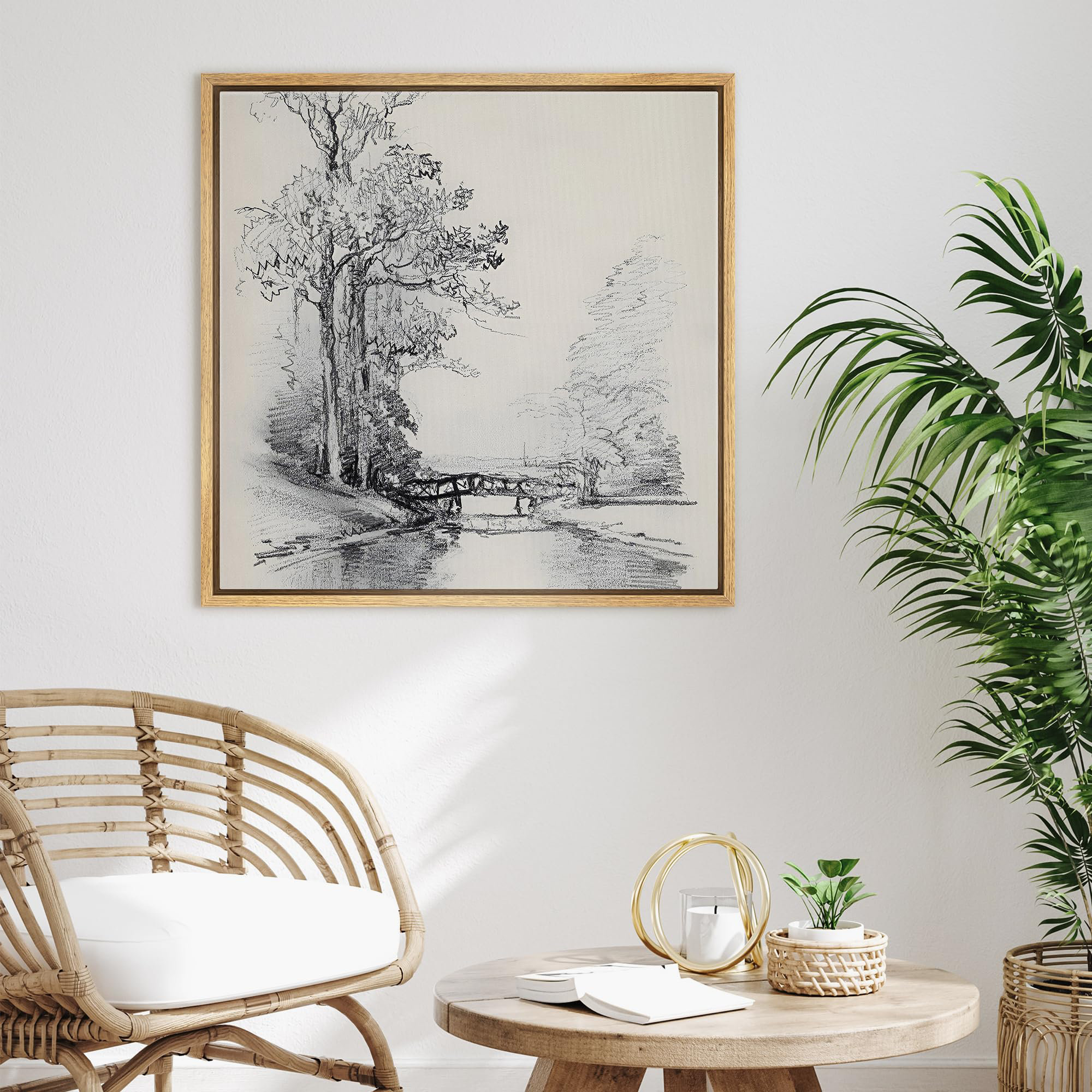 wall26 Traditional Pen And Ink Drawing Majestic Tree By The Riverside ...