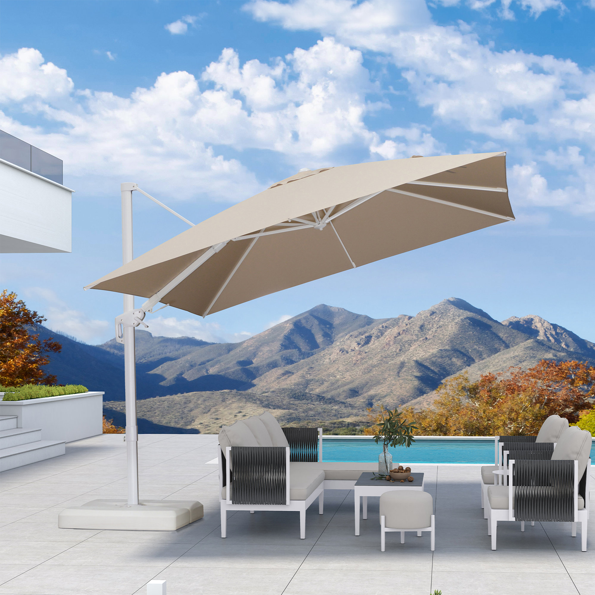 Latitude Run® 10' Swivel Square Left-right Tilt Cantilever Umbrella ...