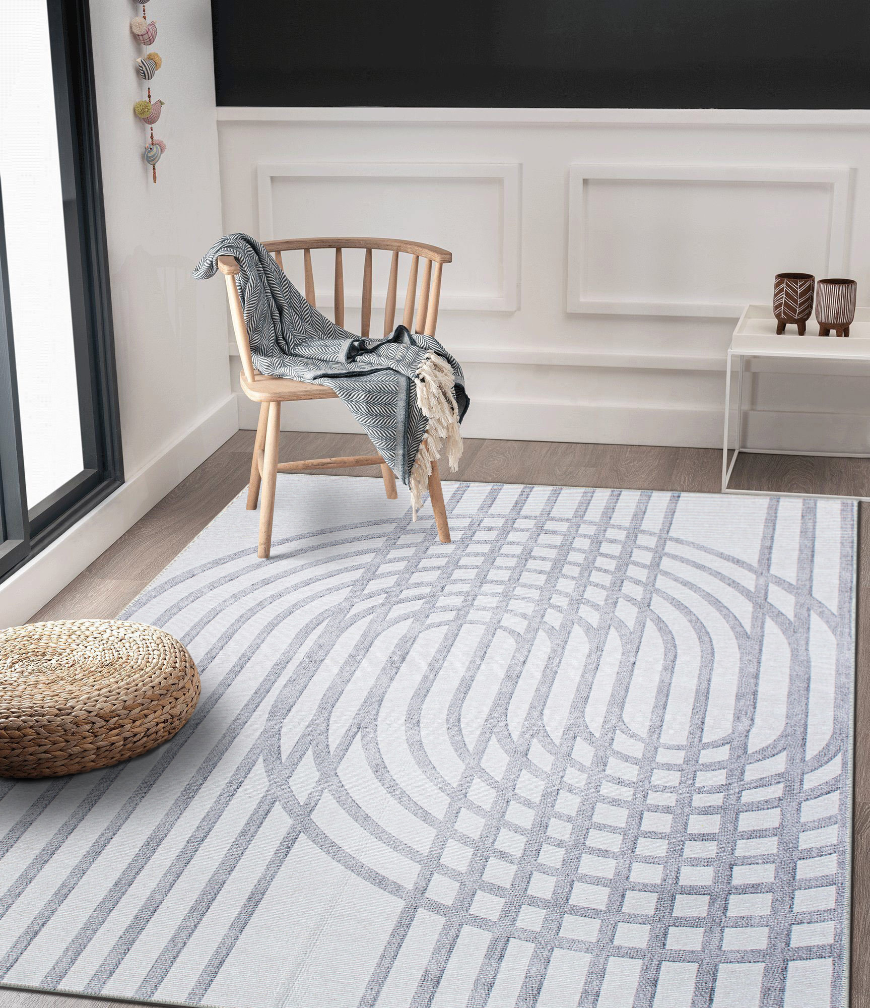 Mercury Row® Veliz Machine Washable Geometric Performance Gray/Ivory ...