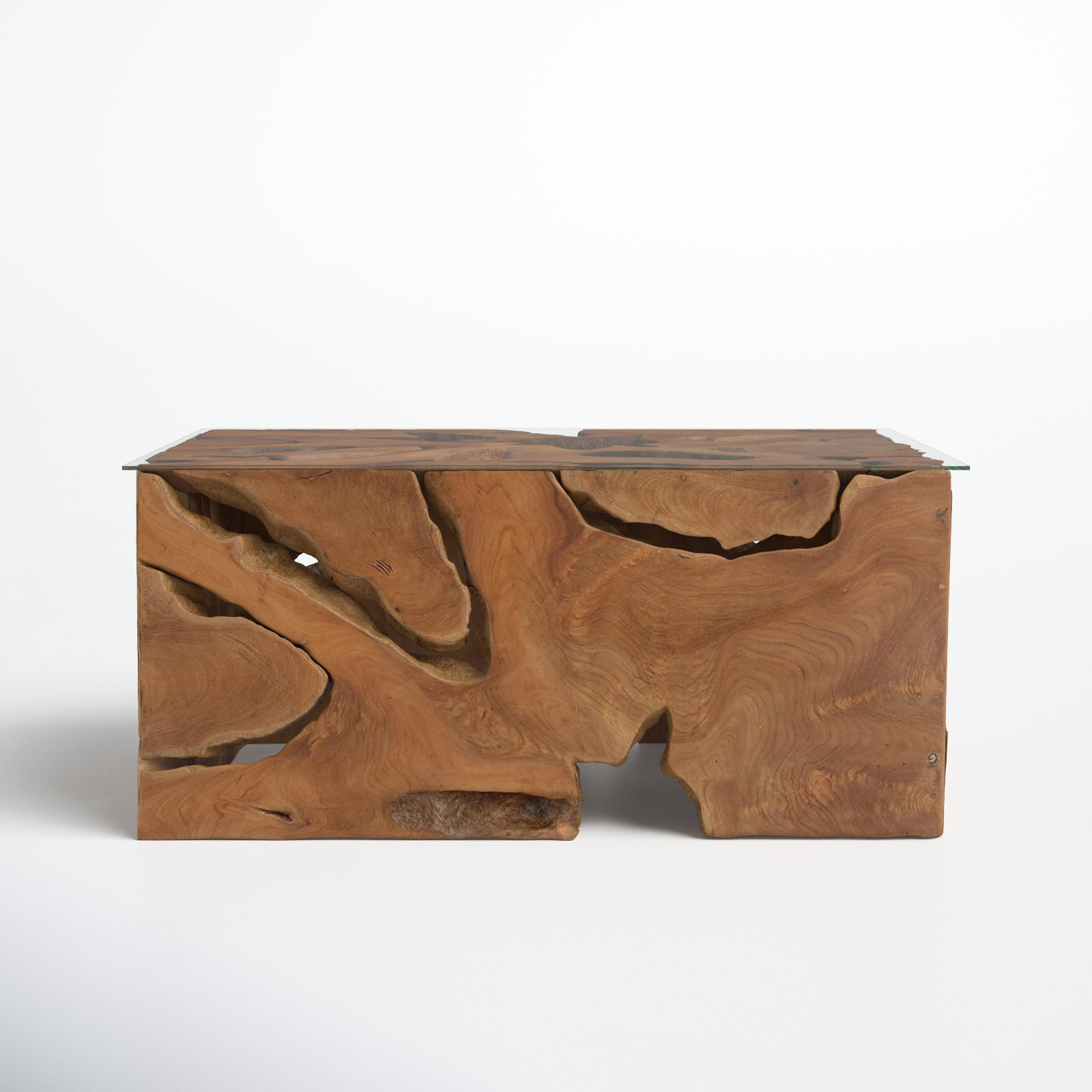 Birch Lane™ Germain Teak Wood Handmade Live Edge Tree Stump Living Room ...