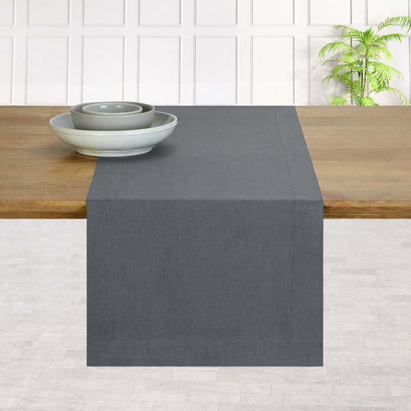 D'Moksha Homes Mitered Corner Charcoal Grey Linen Table Runner | Wayfair