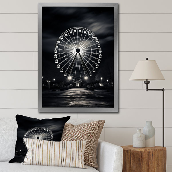 Latitude Run® Black Ferris Wheel Midnight Carousel I Framed On Canvas ...