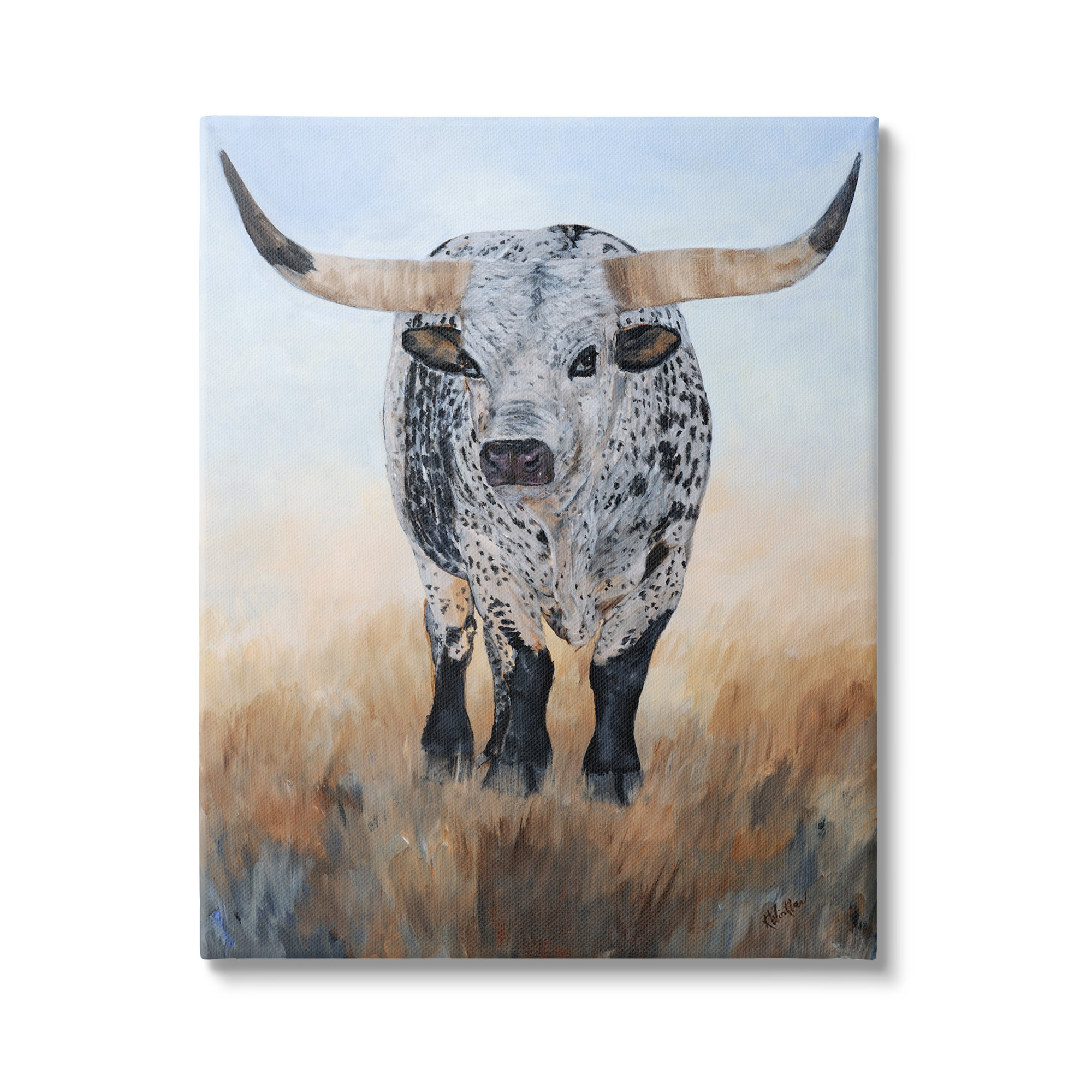 Stupell Industries Rural Longhorn Cattle Animal Canvas Wall Art By ...