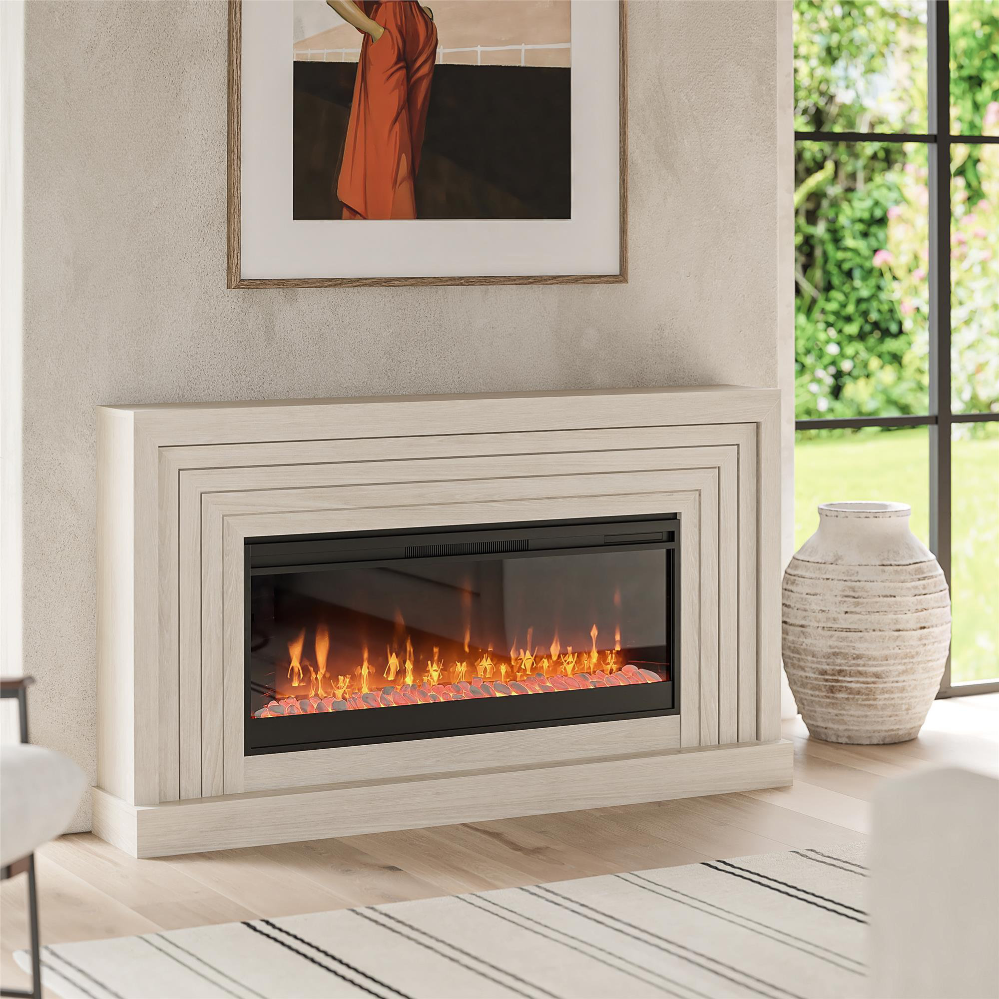 Novogratz Monroe Wide Mantel Stone and Crystal Electric Fireplace ...