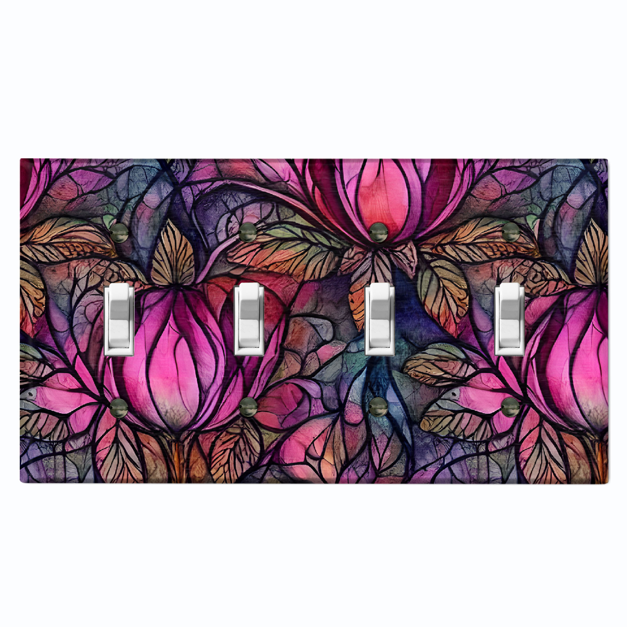 WorldAcc Dark Flower Roses Nature Themed 4 - Gang Toggle Light Switch ...