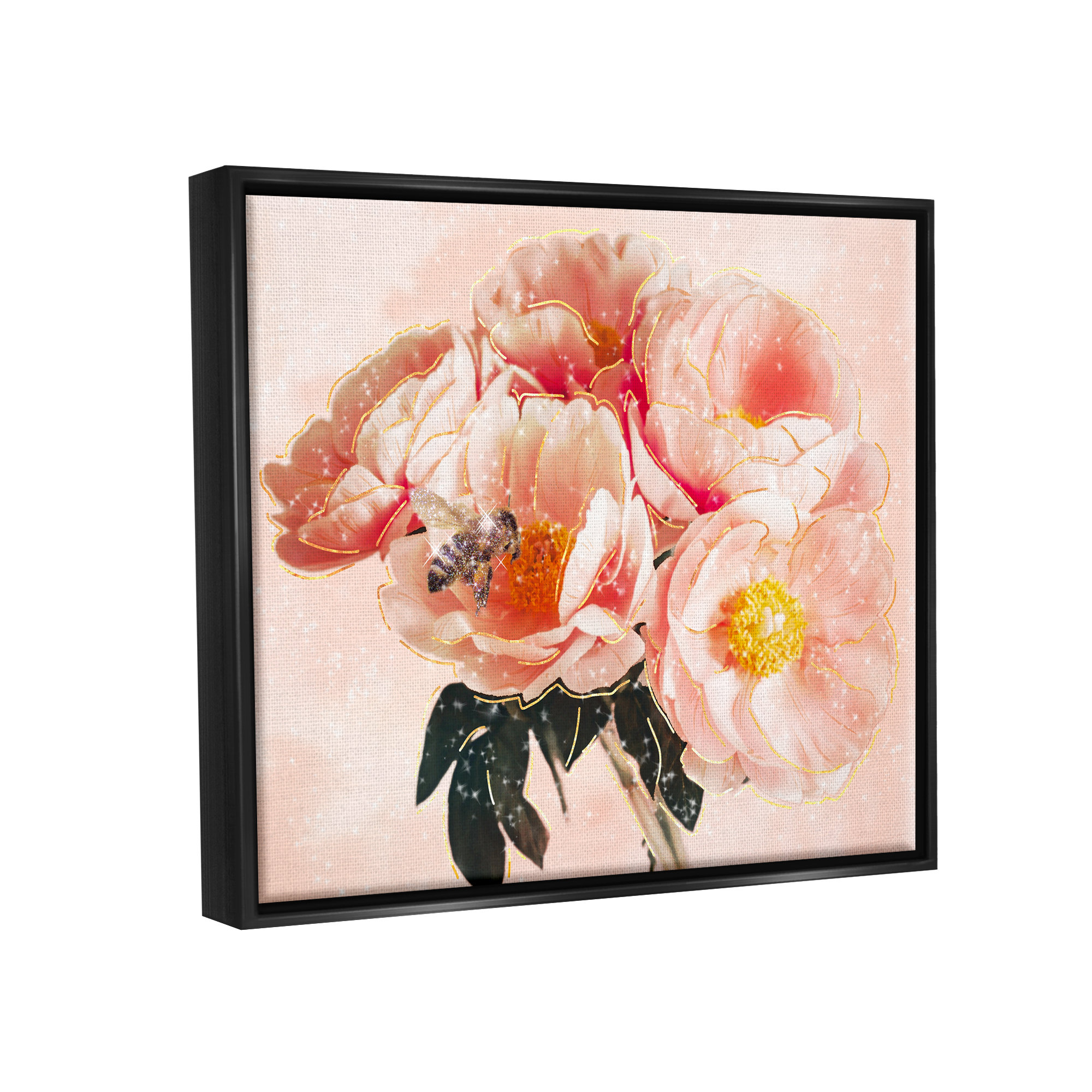 Stupell Industries Shimmering Bumble Bee Trendy Pink Glam Flowers by ...