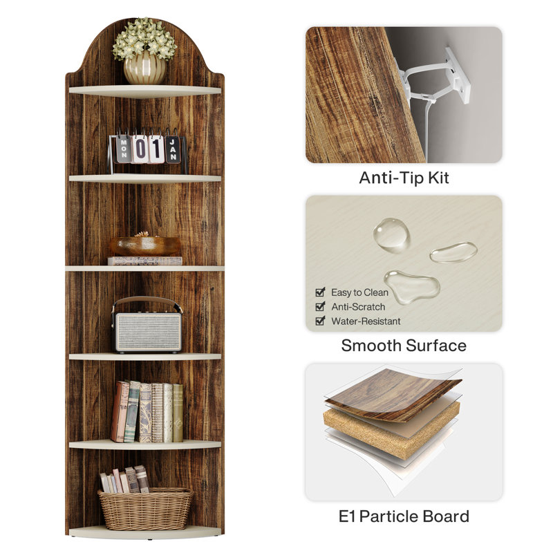 Millwood Pines 70.9-Inch Tall Corner Bookshelf, 6-Tier Corner Shelf ...