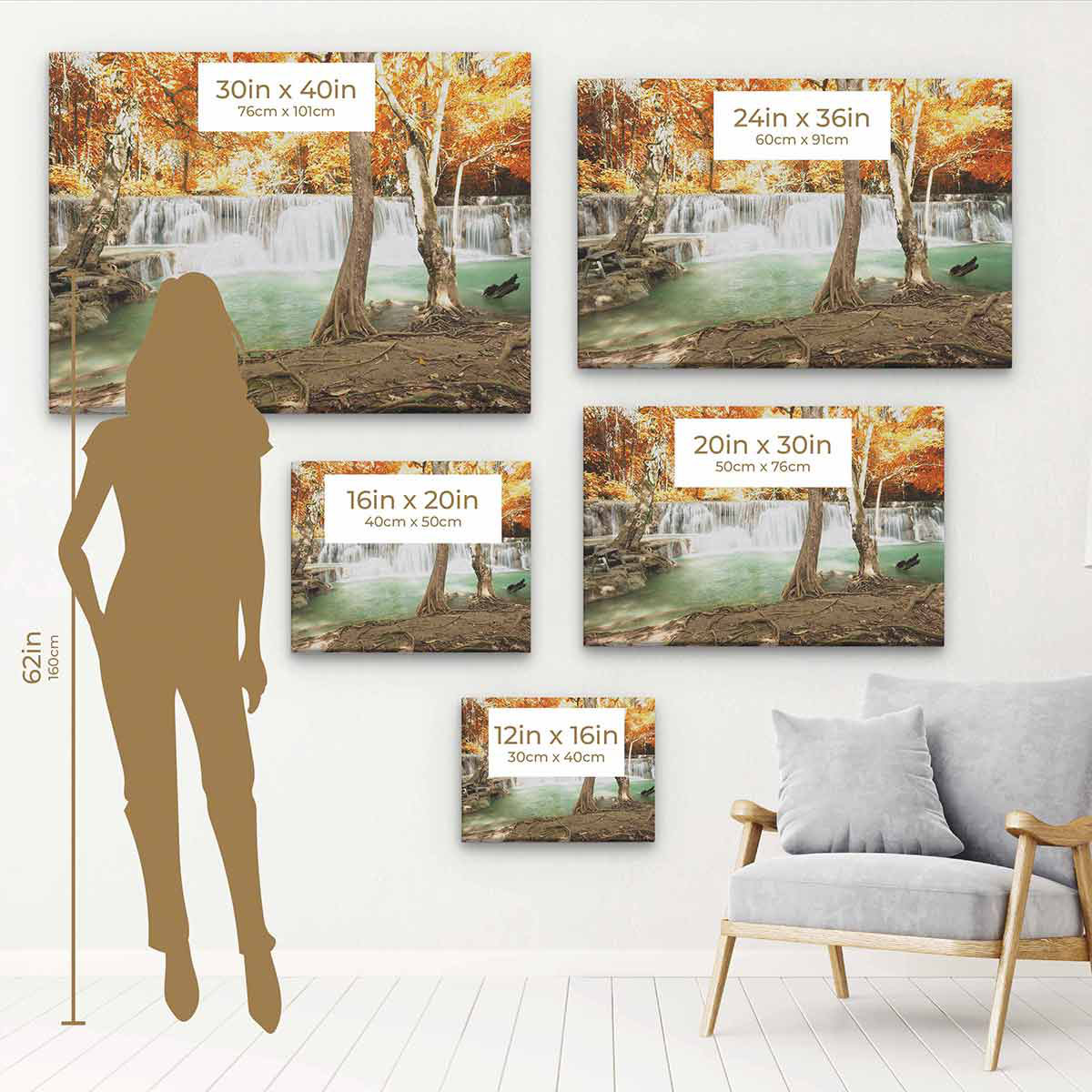 Millwood Pines Arkaitz Orange Autumn Waterfall Wall Art Canvas 2100 On ...