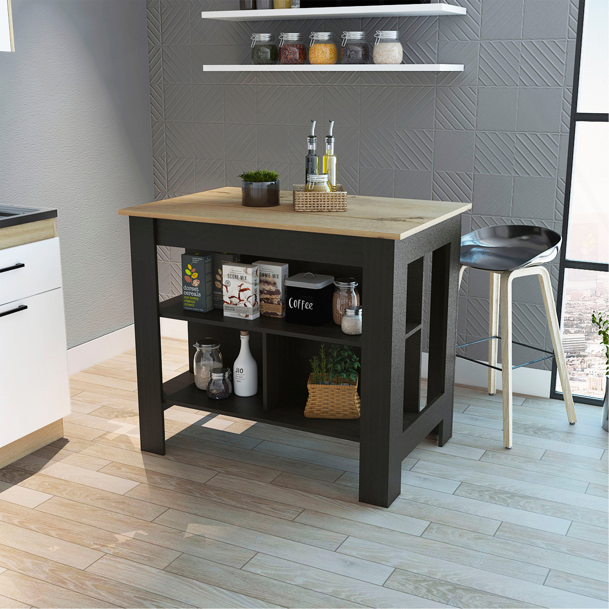 George Oliver Îlot de cuisine à 3 tablettes Rockaway - Wayfair Canada