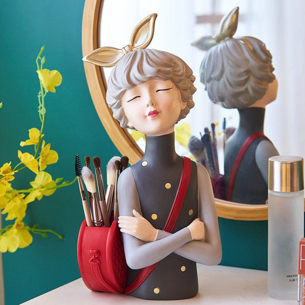 Trinx Elilta Decorative Statue, Unique Gift, Vase and Makeup Organizer ...