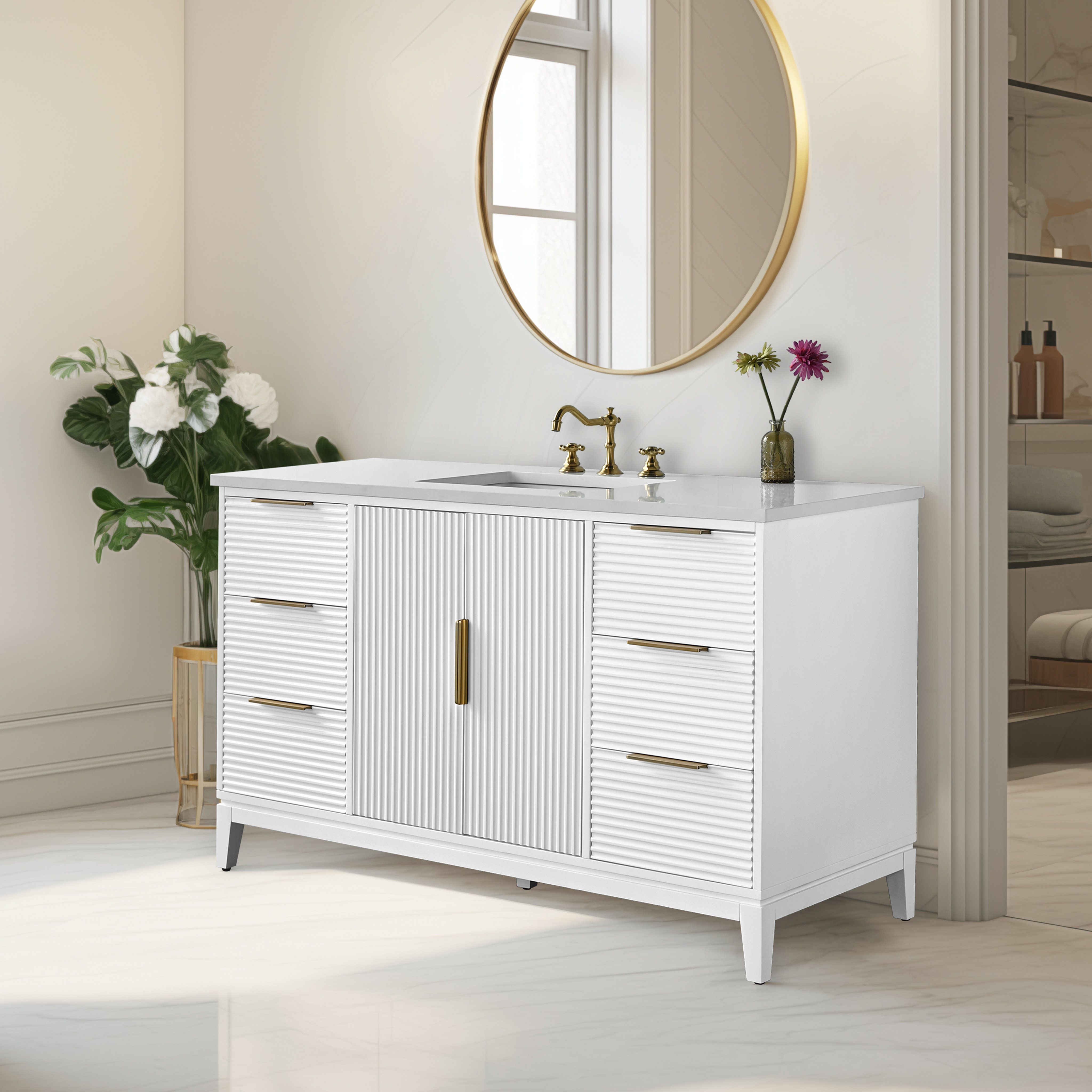 George Oliver Lissandra 55" Single Bathroom Vanity In White With ...