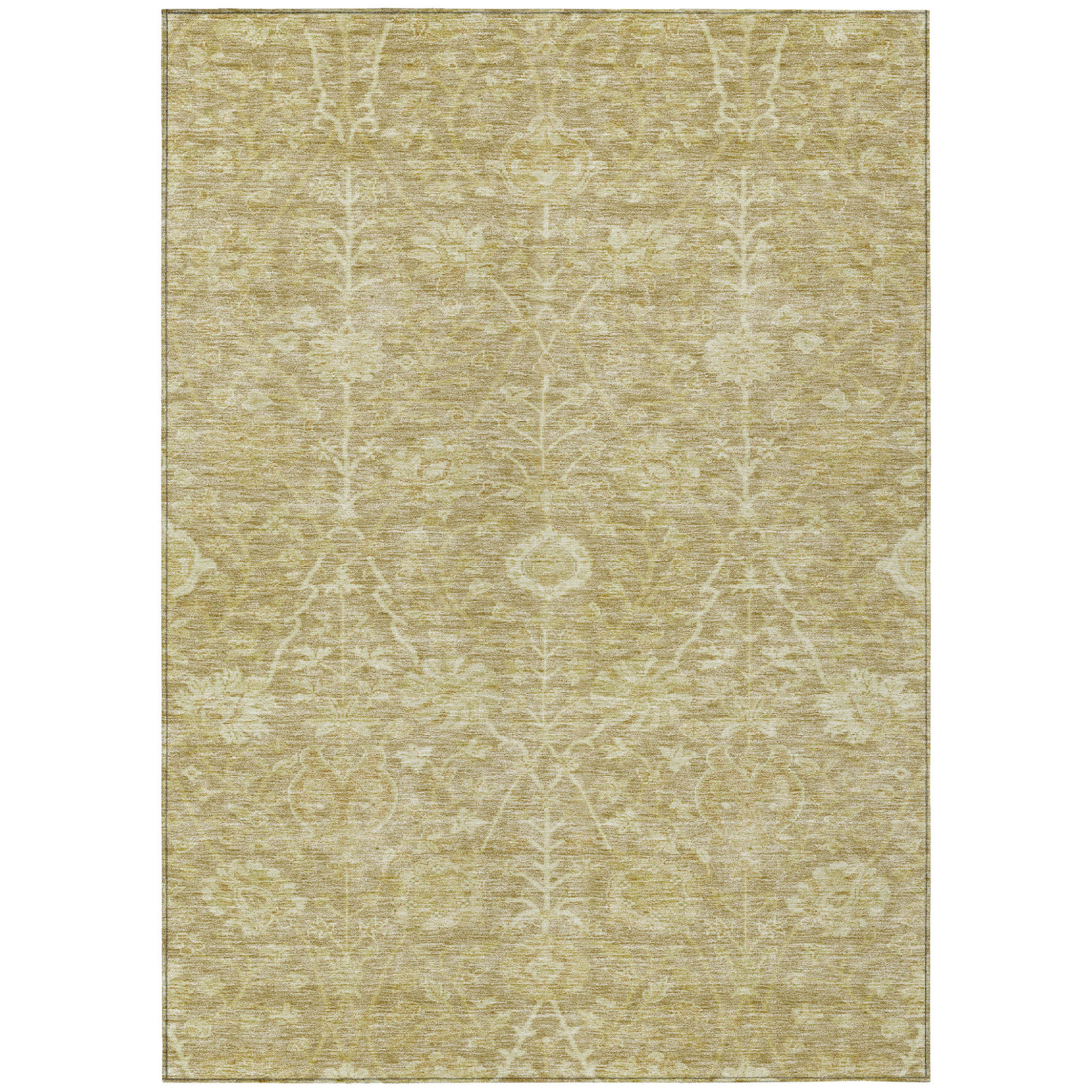 HomeRoots 10' X 14' Tan And Beige Floral Washable Indoor Outdoor Area ...