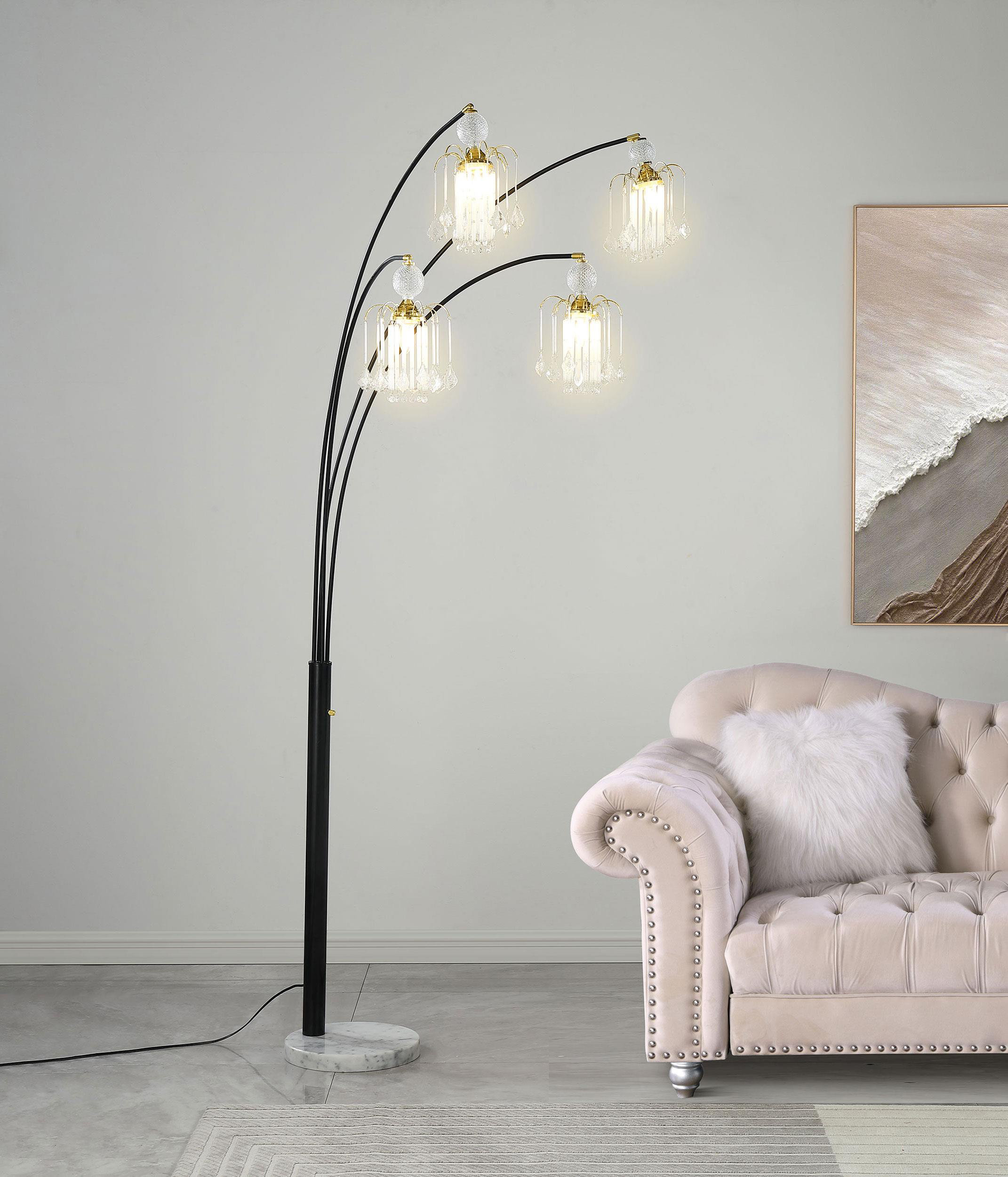 Rosdorf Park Maissie 91-Inch Hanging Crystal Arc Tree Floor Lamp Black ...