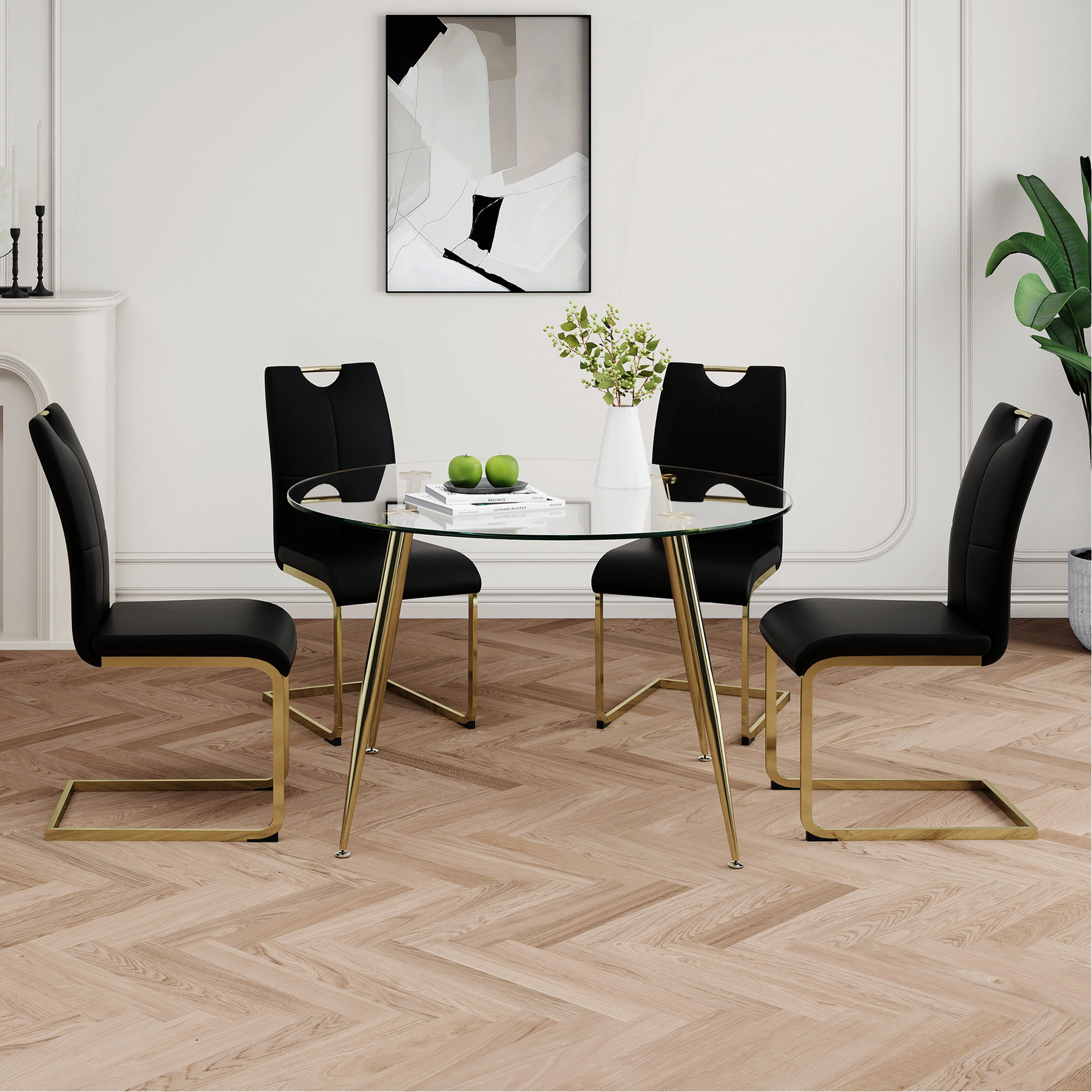 Ivy Bronx Modern Simple Round Glass Dining Table, Wear-Resistant ...