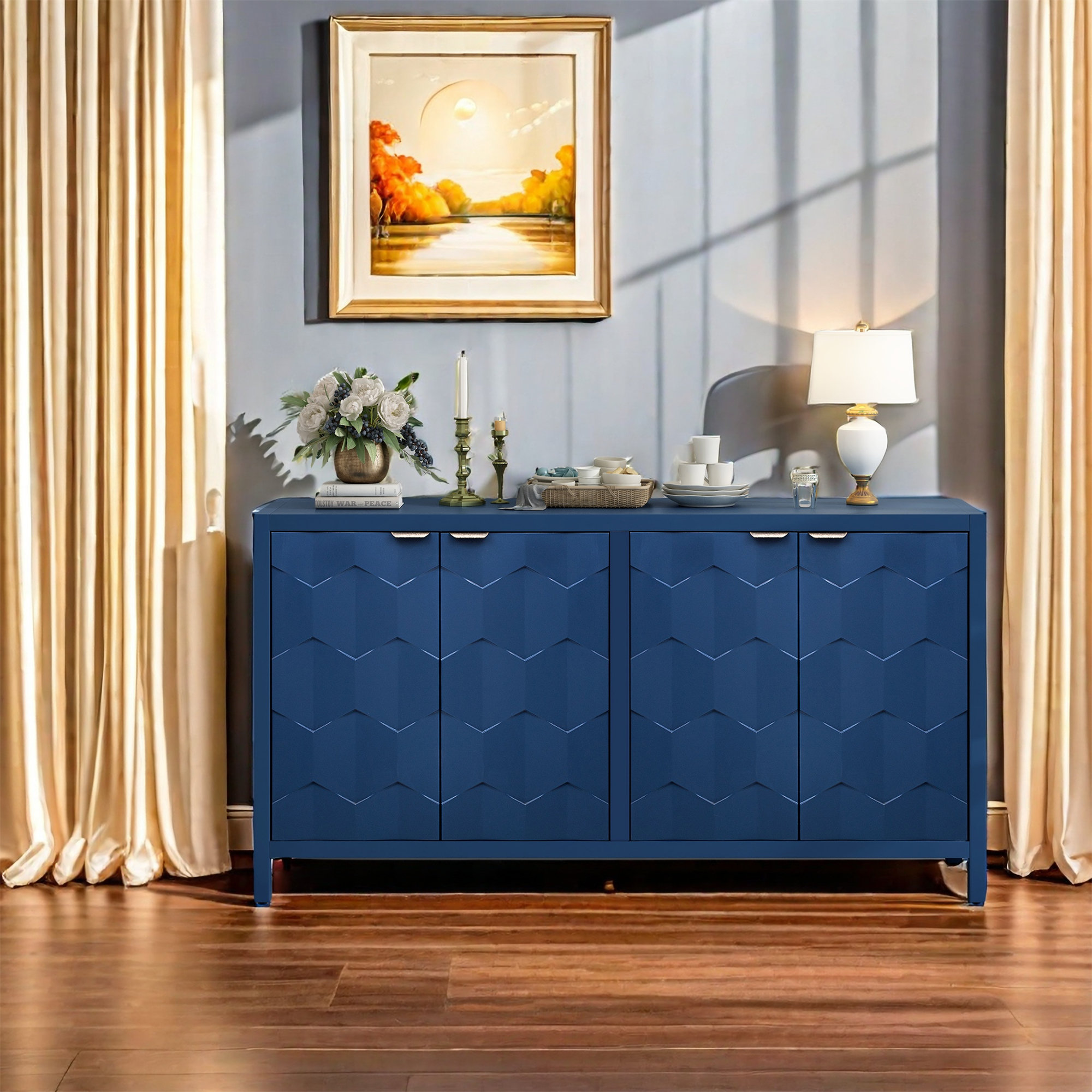 Ebern Designs Luxurious Sideboard With Honeycomb Patterned Doors And Ample Storage, Black ...