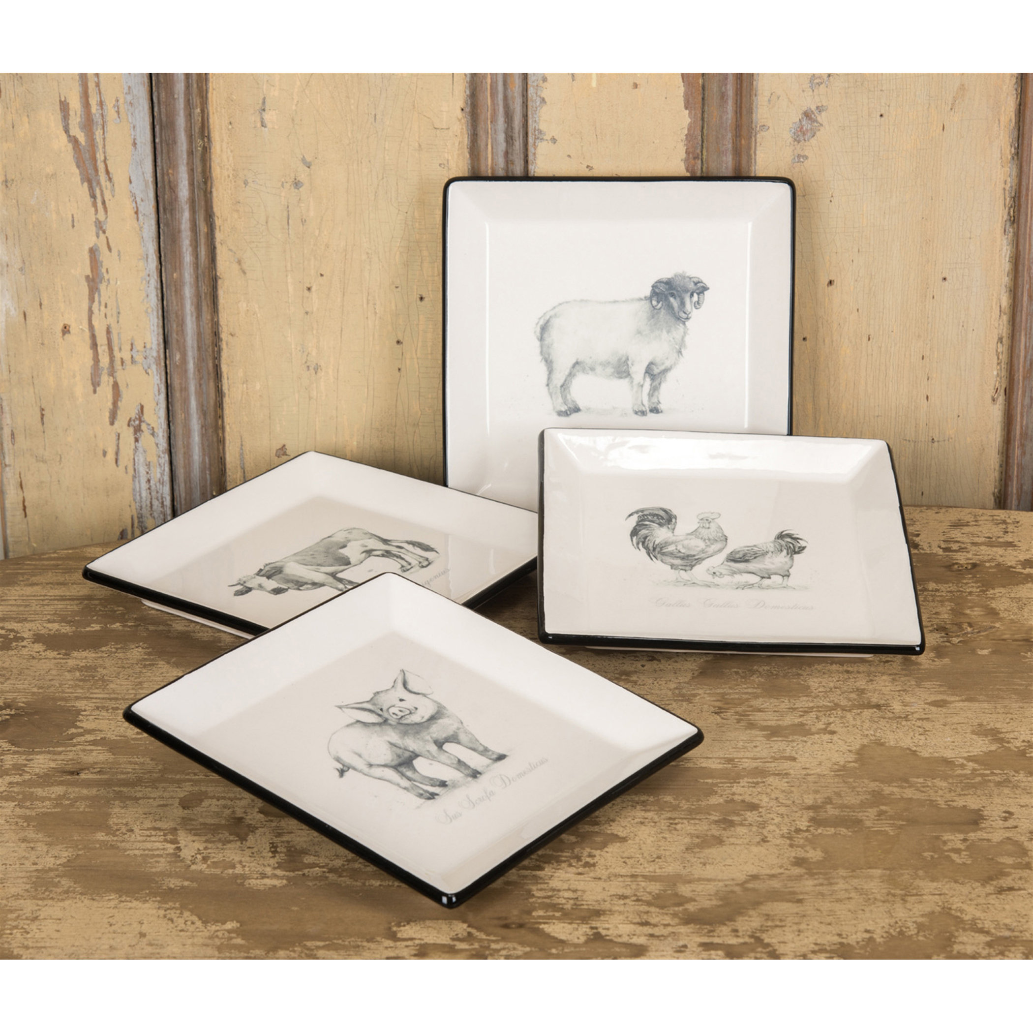 Seasonal Abode Dolomite Plate With Farm Animal Decal - Set Of 4 - 8"Sq ...
