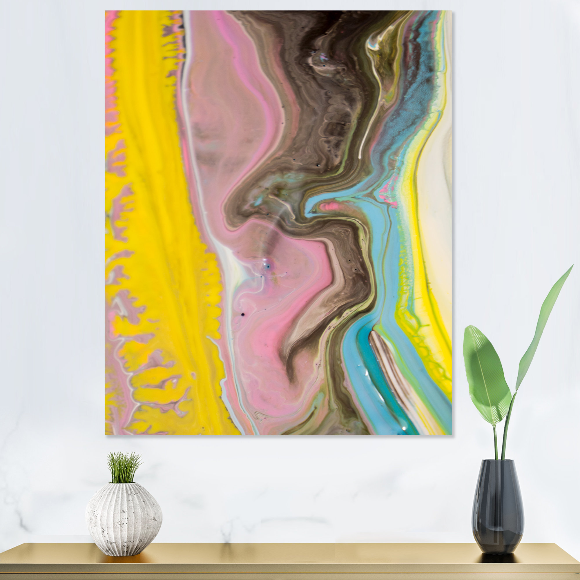 Mercer41 Luxury Pink And Yellow Swirl Flow Art - Glam Canvas Art Print ...